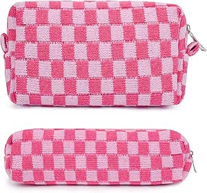 Checkered Makeup Bag Pink Checkered Pencil Case Set, 1Pcs Large ...