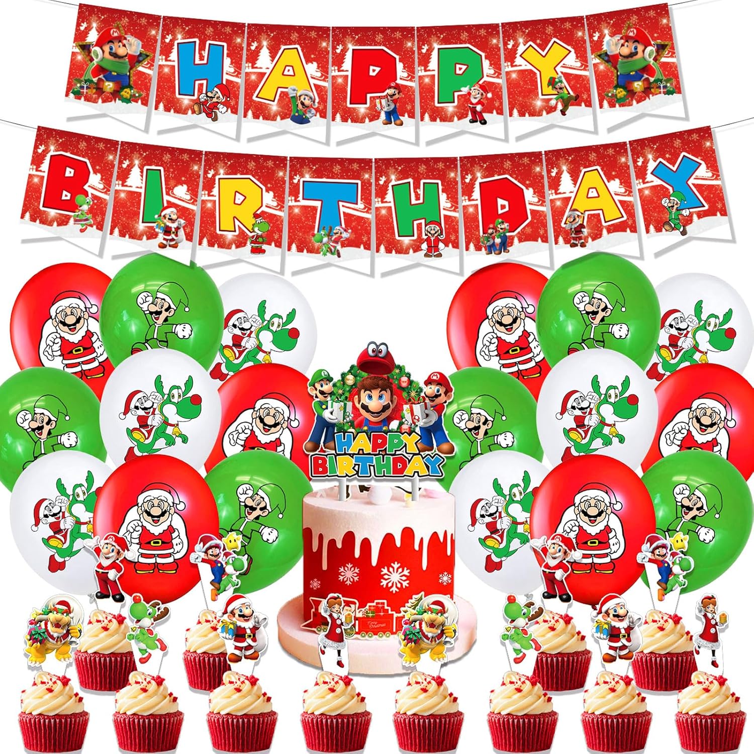 Amazon.com: Super Brother Christmas Party Decoration, Include Merry Christmas Banner, Cake ...