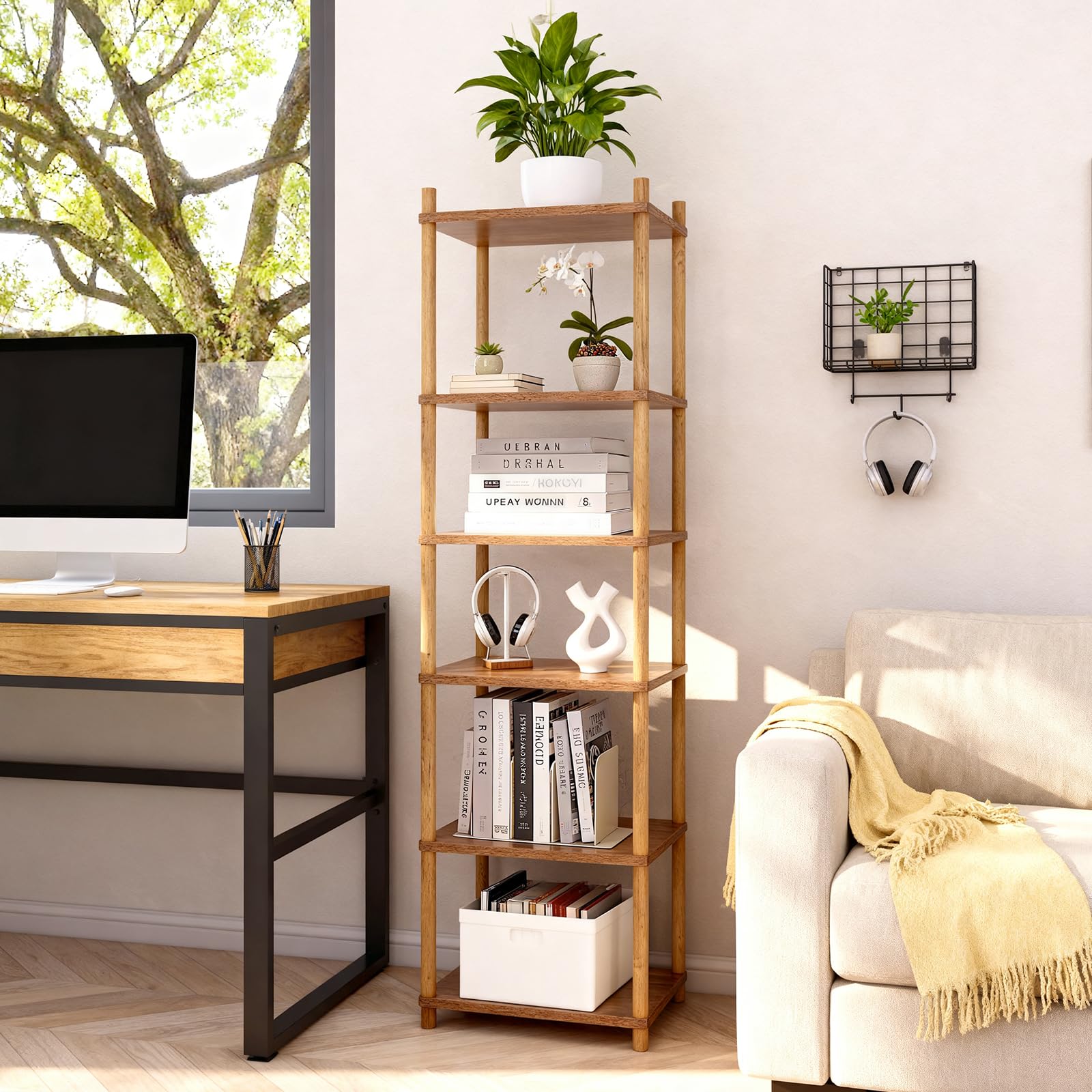 Snapklik.com : YGYQZ Bookshelf, 6-Tier High Vertical Book Shelf