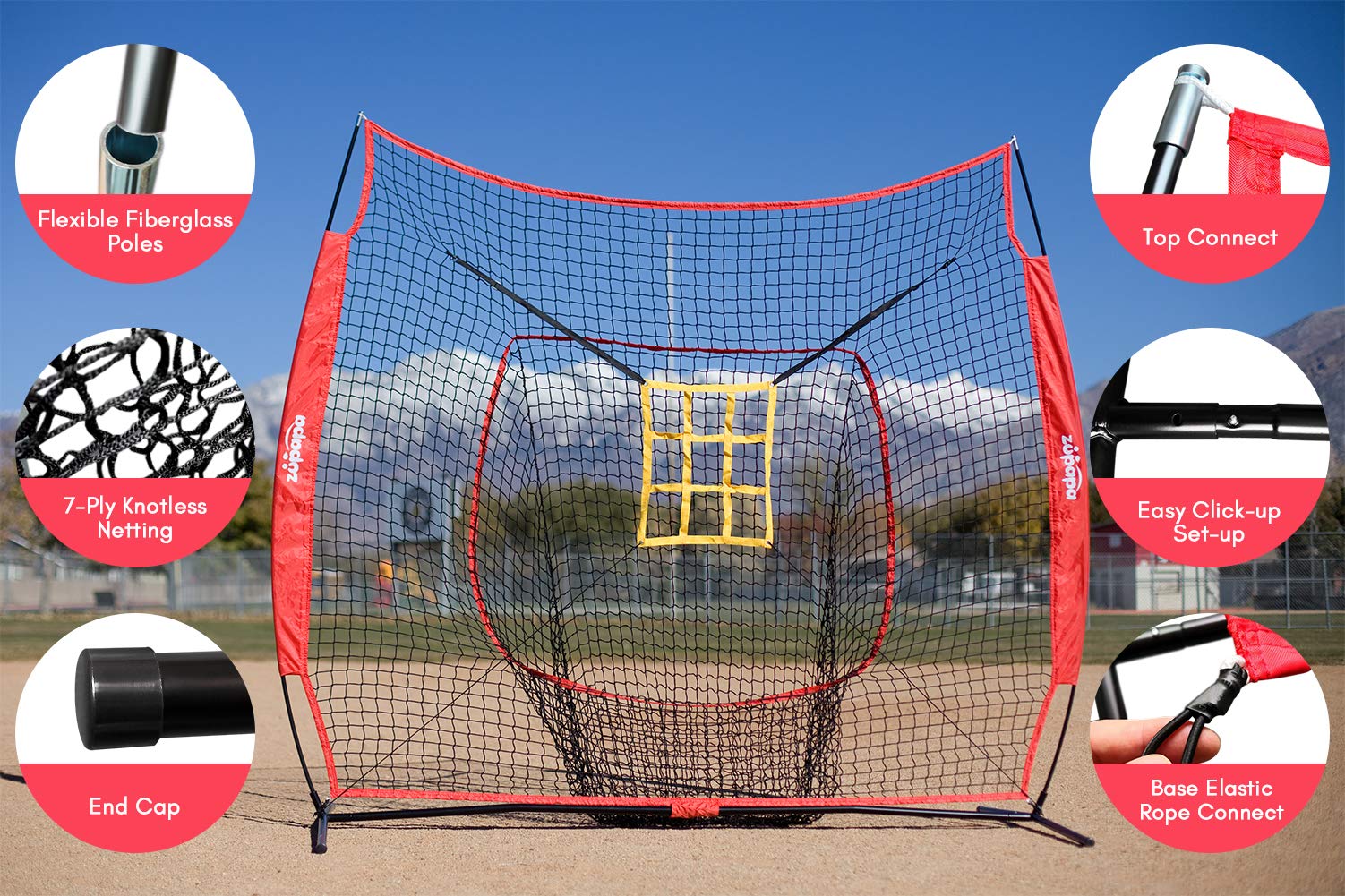 Zupapa Baseball Softball Practice Combo - 7 X 7 Feet Net Tee Caddy 12 ...
