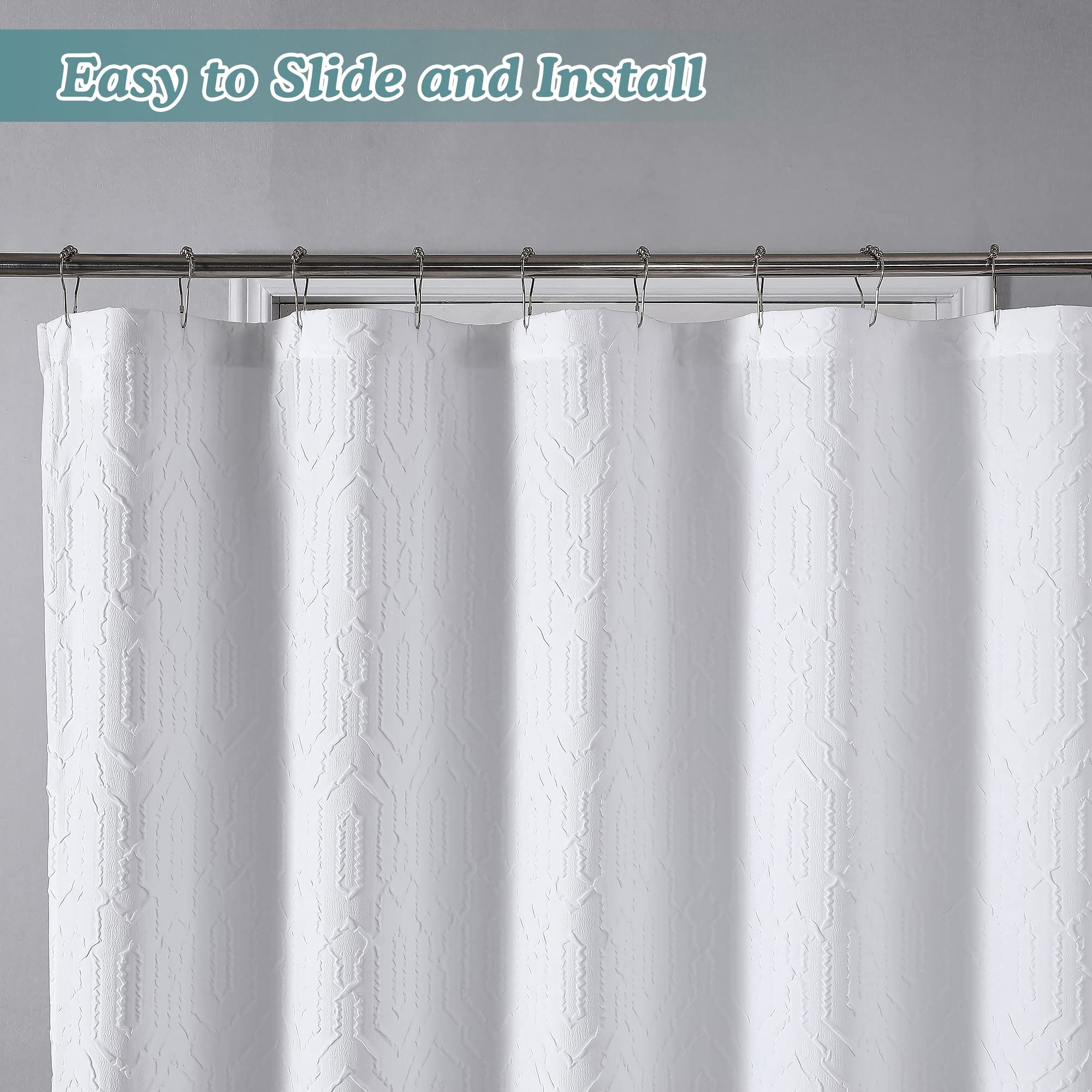 Snapklik.com : White Shower Curtain For Bathroom, 3D Embossed Textured ...