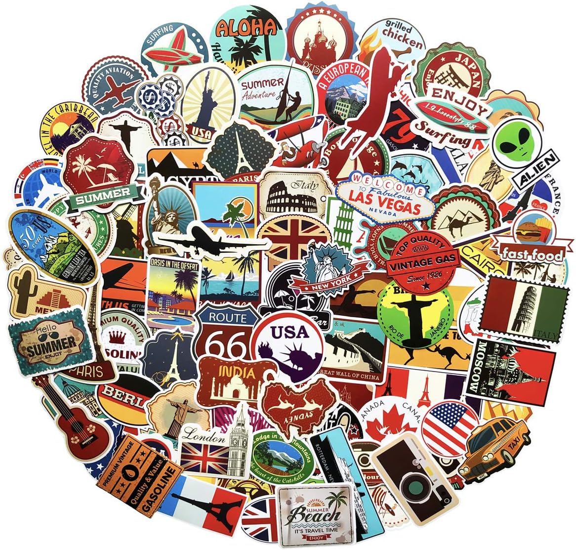 100PCS World Travel Maps Airplane Air and Famous Buildings Signs ...