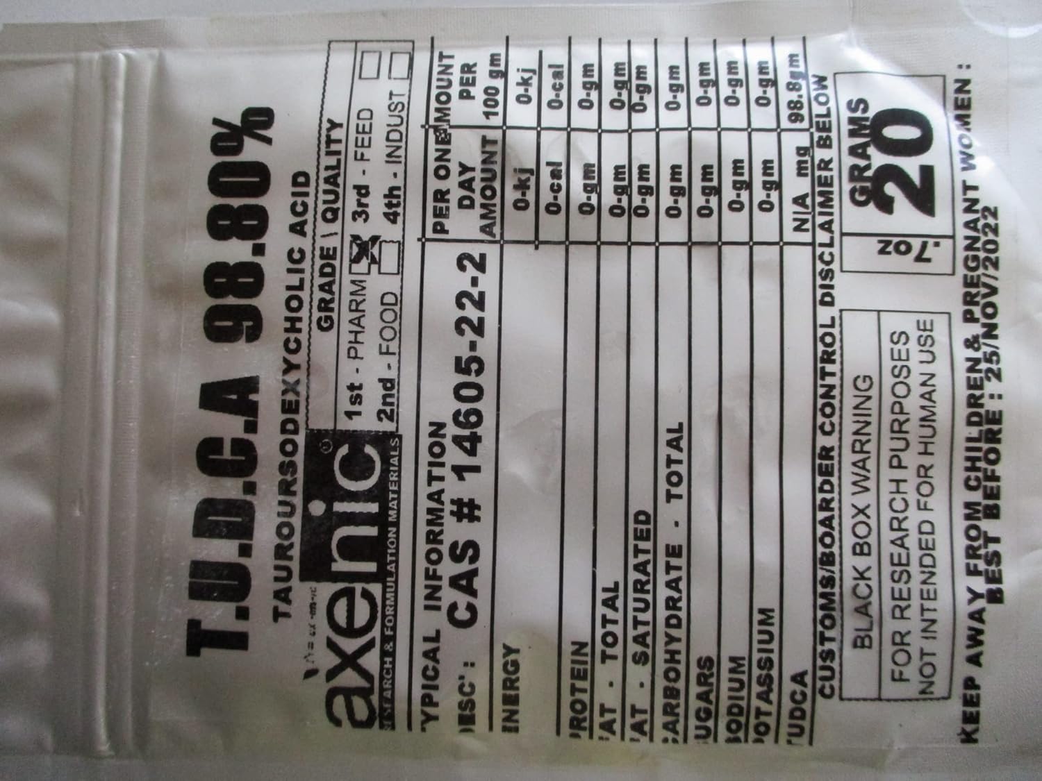 AXENIC 20 Grams TUDCA CAS Number 14605-22-2 tauroursodexychloic Acid ...