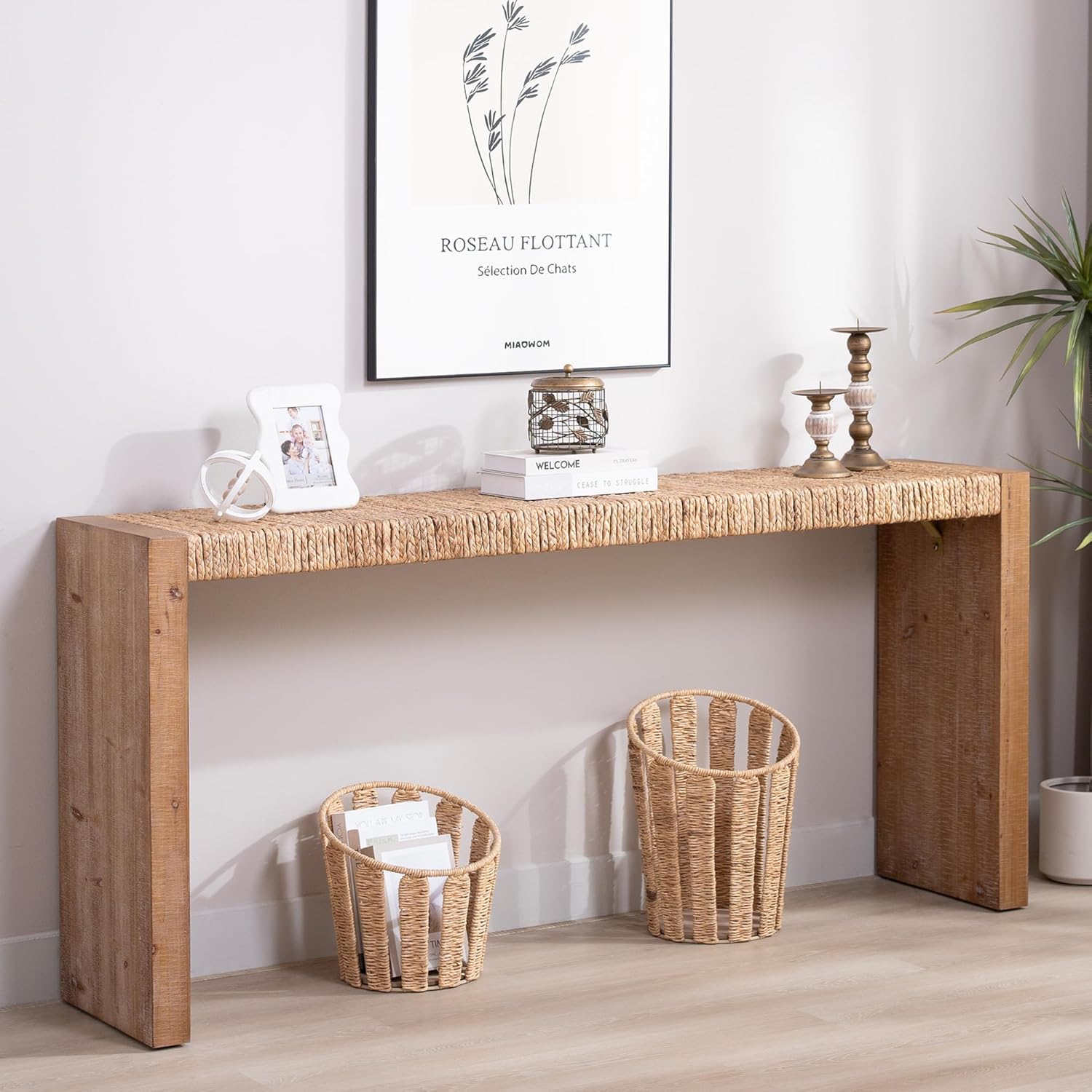 Amazon.com: KEIKI 69" Seagrass Console Table, Handwoven Tabletop with ...