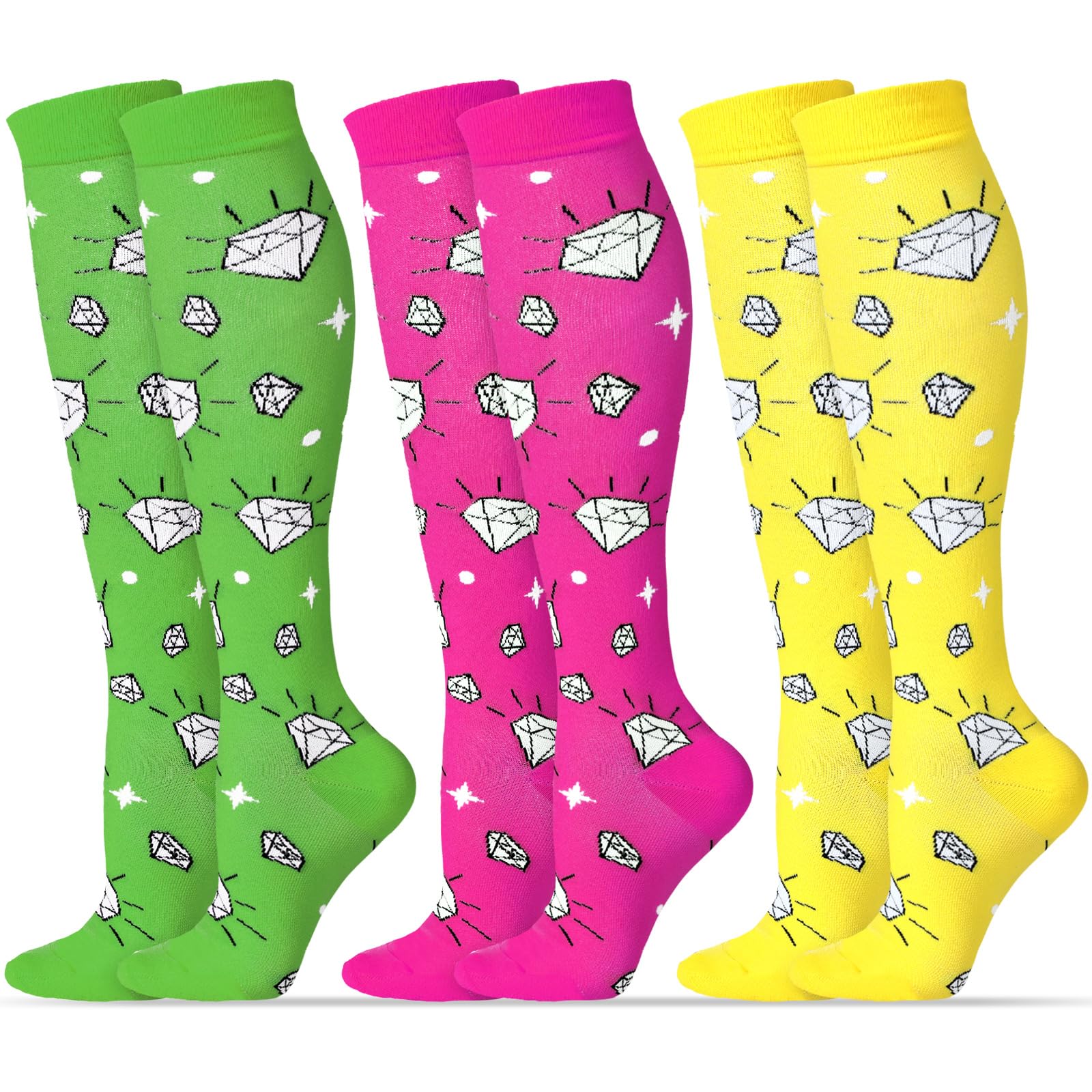 Cindeer 3 Pairs Softball Knee High Socks with Diamonds Baseball Soccer ...