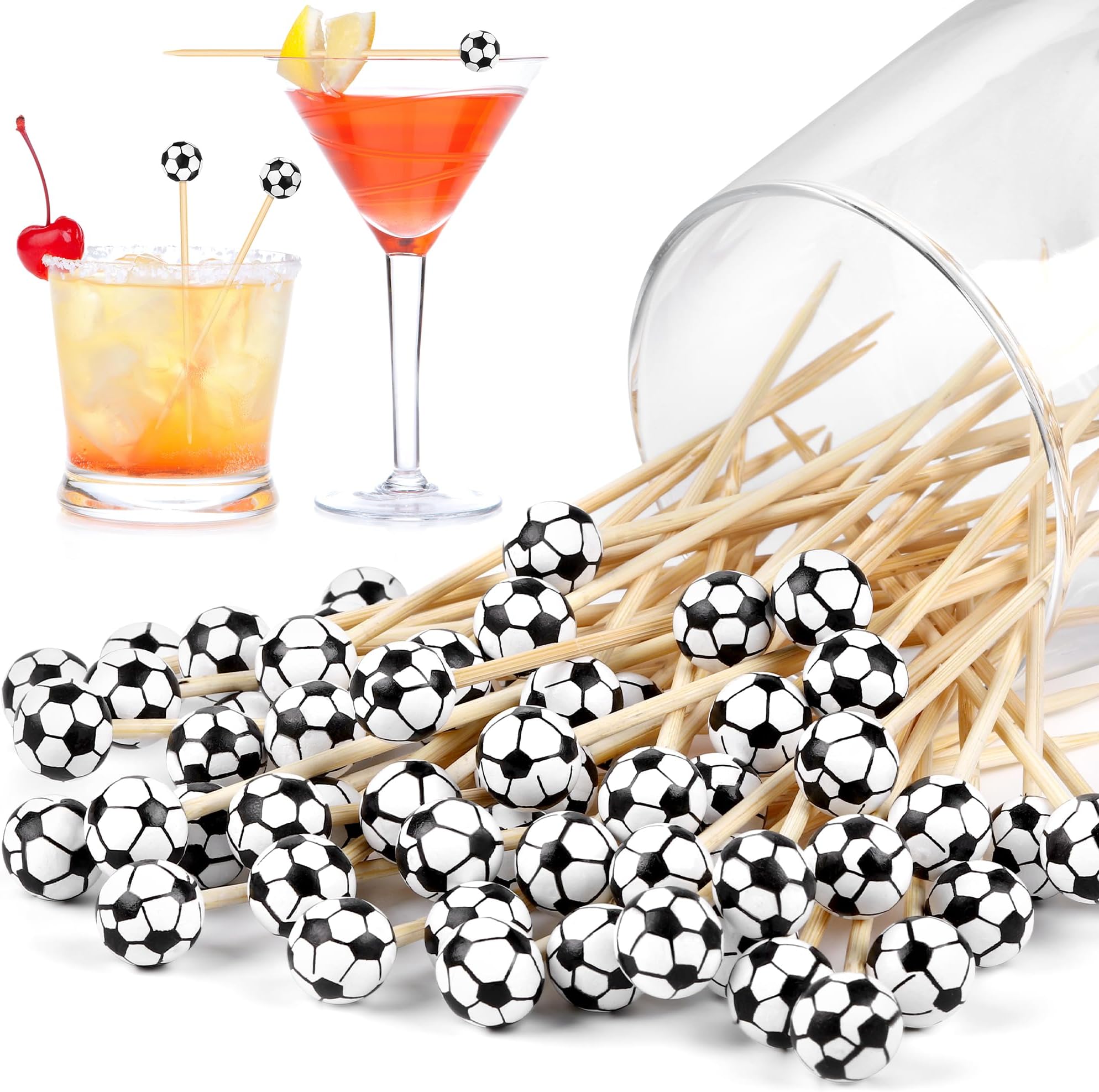 Amazon.com | Aodaer 100 Pieces Soccer Bamboo Cocktail Picks 4.7 Inch ...