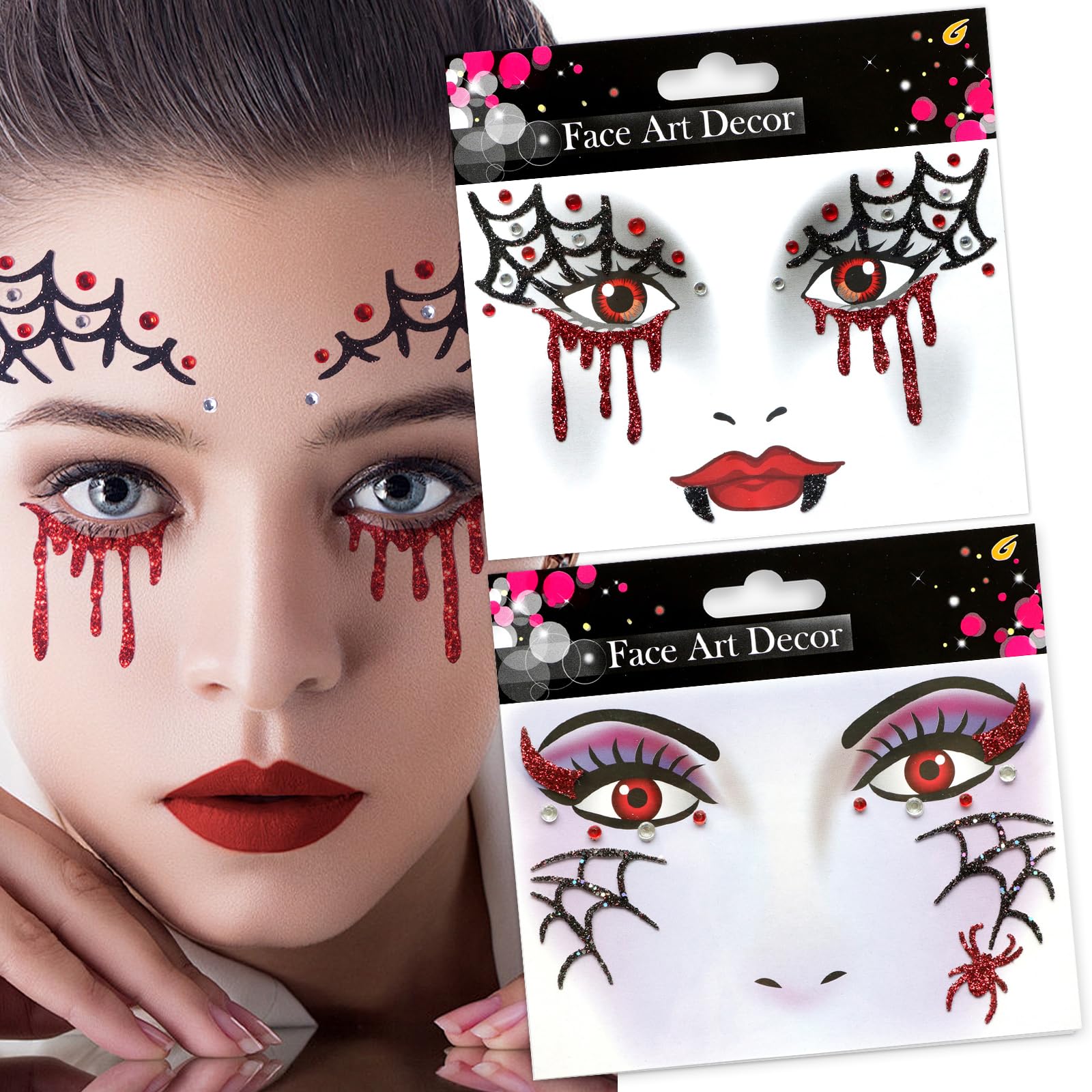 Amazon.com : WRBAJIS Halloween Face Tattoos Stickers Glitter Spider ...