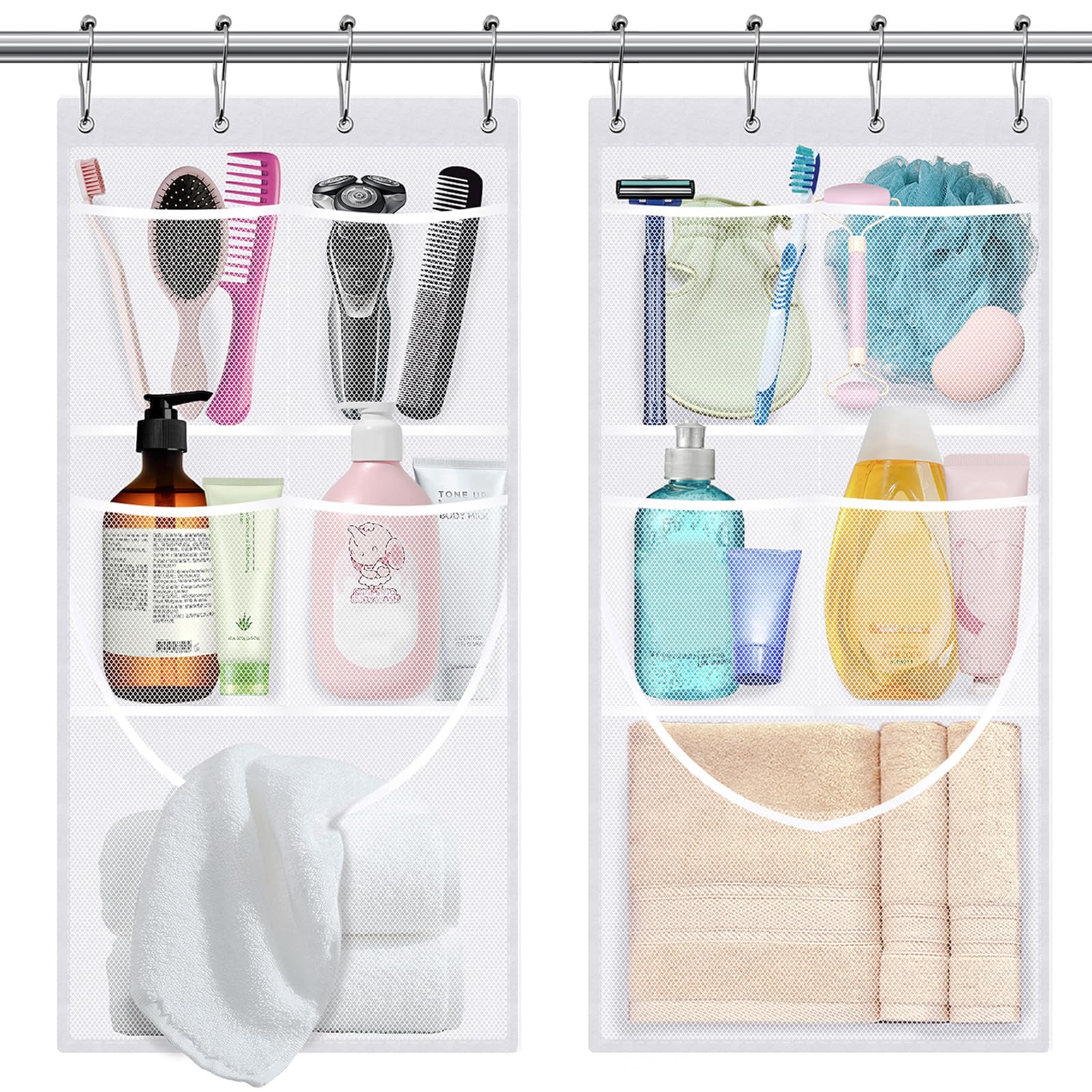 Amazon.com: EMLTHORY 2PCS Mesh Shower Organizer Hanging,Shower Curtain ...