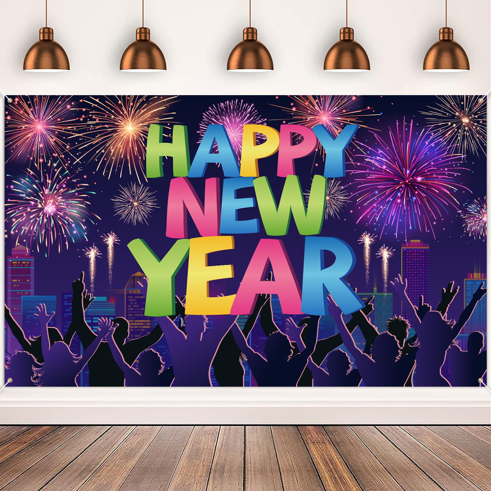 Amazon.com : Happy New Year Party Backdrop, 72.8" X 43.3" Colorful ...