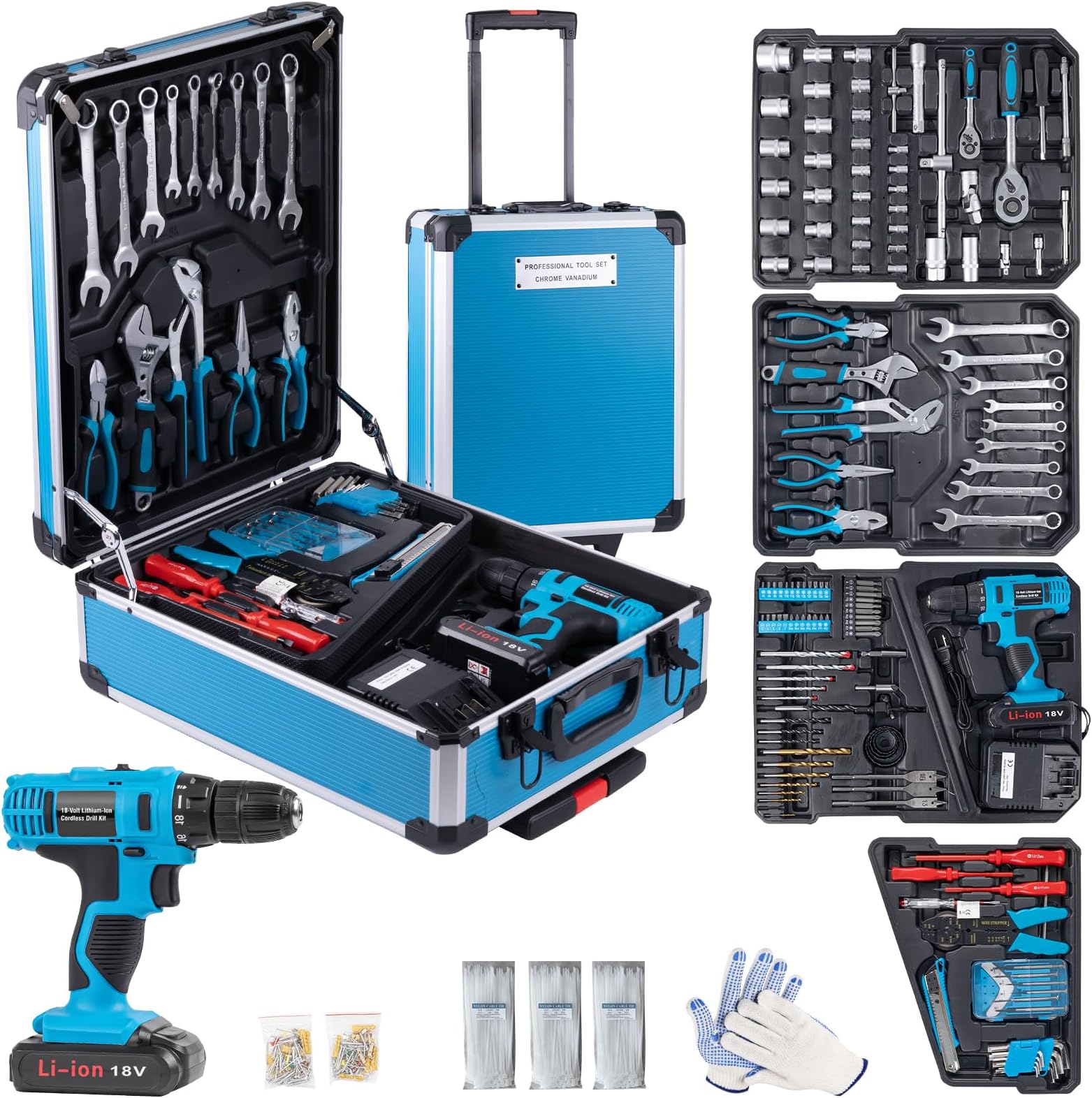 Amazon.com: 346 Pcs Tool Sets,Power Tool Set with 18V Cordless Drill ...
