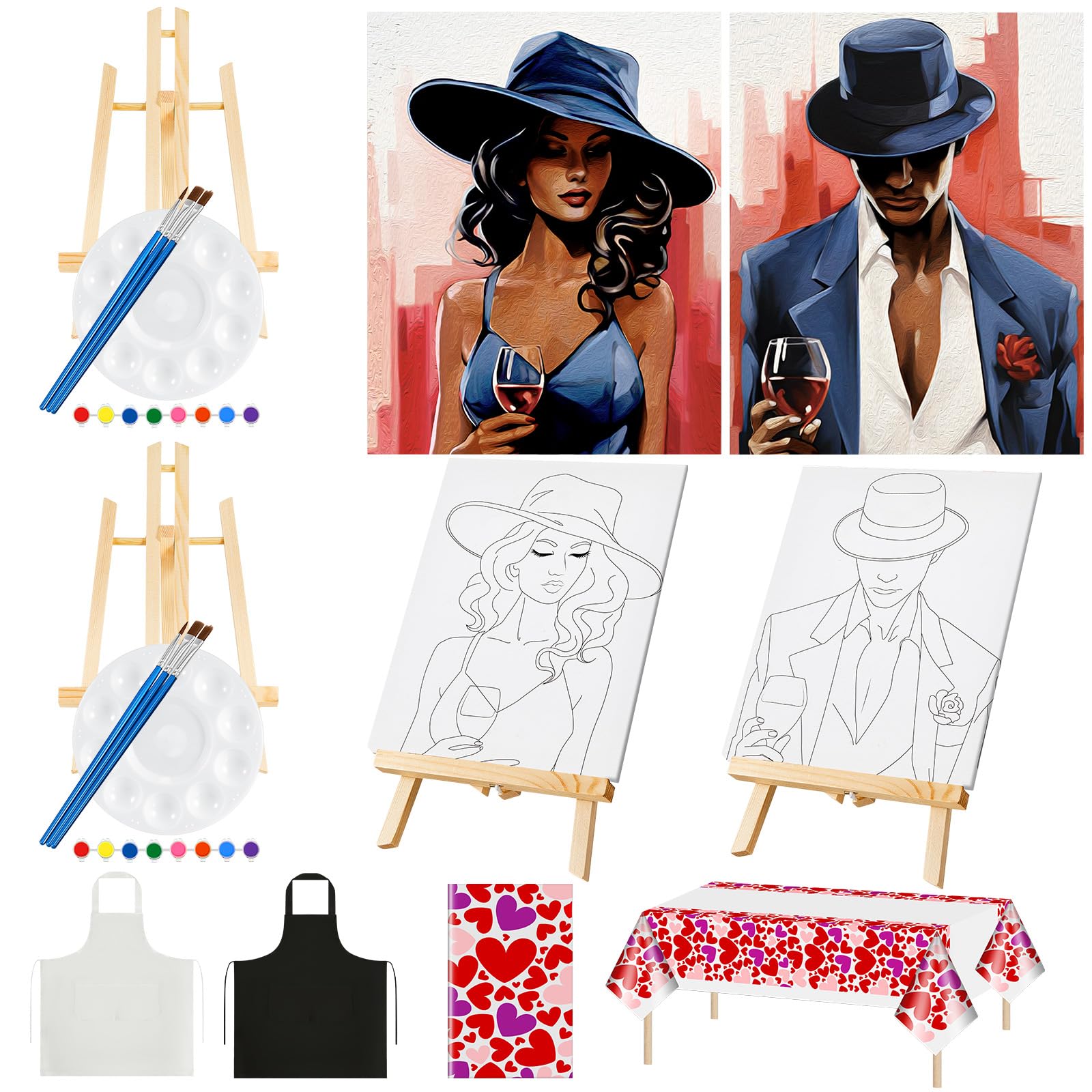 Amazon.com: Yeaqee 13 Pcs Sip and Paint Kit Valentines Couple Painting ...