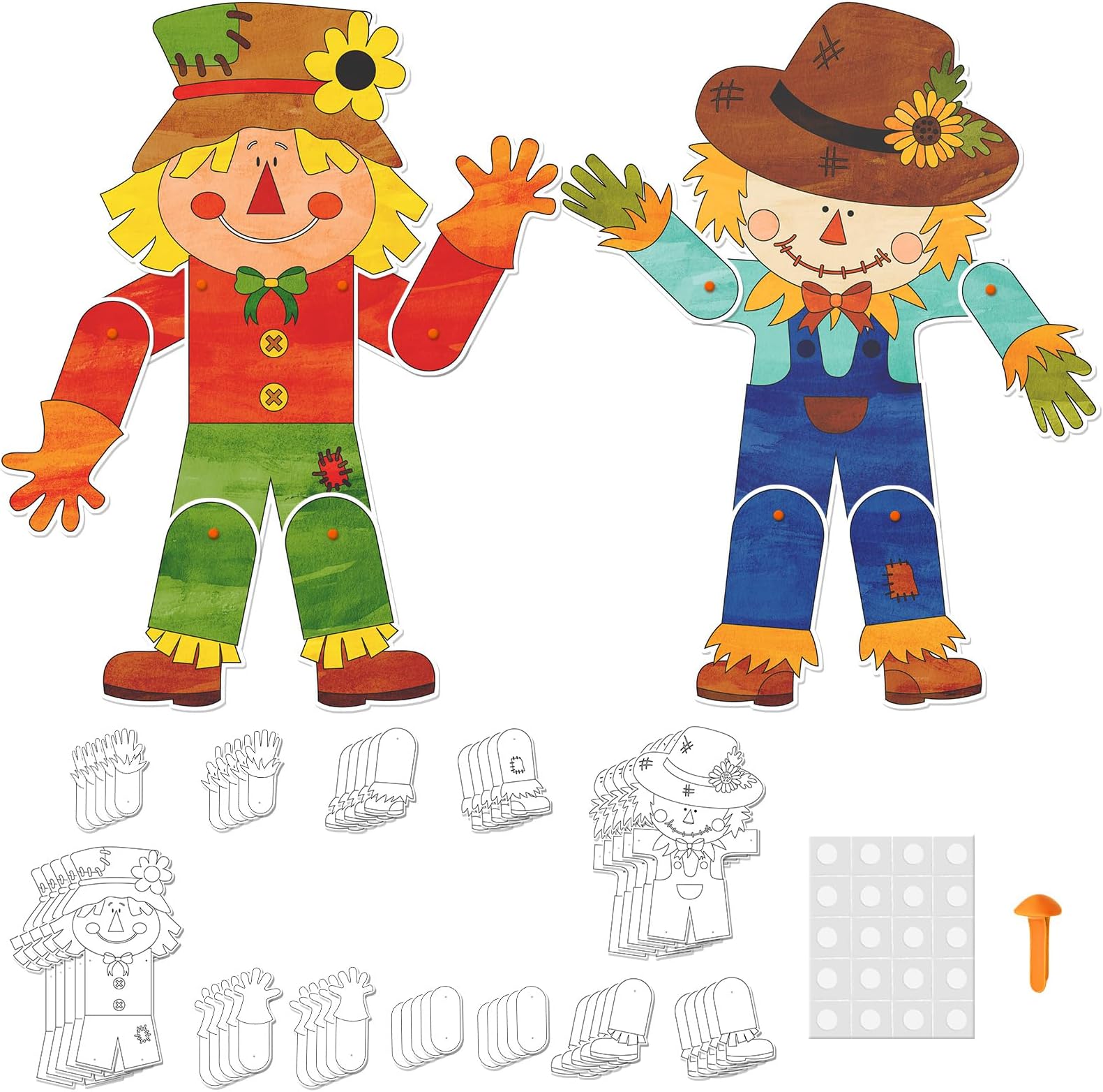 Amazon.com: ReliThick 12 Sets Thanksgiving Jointed Scarecrow Cutout 15 ...