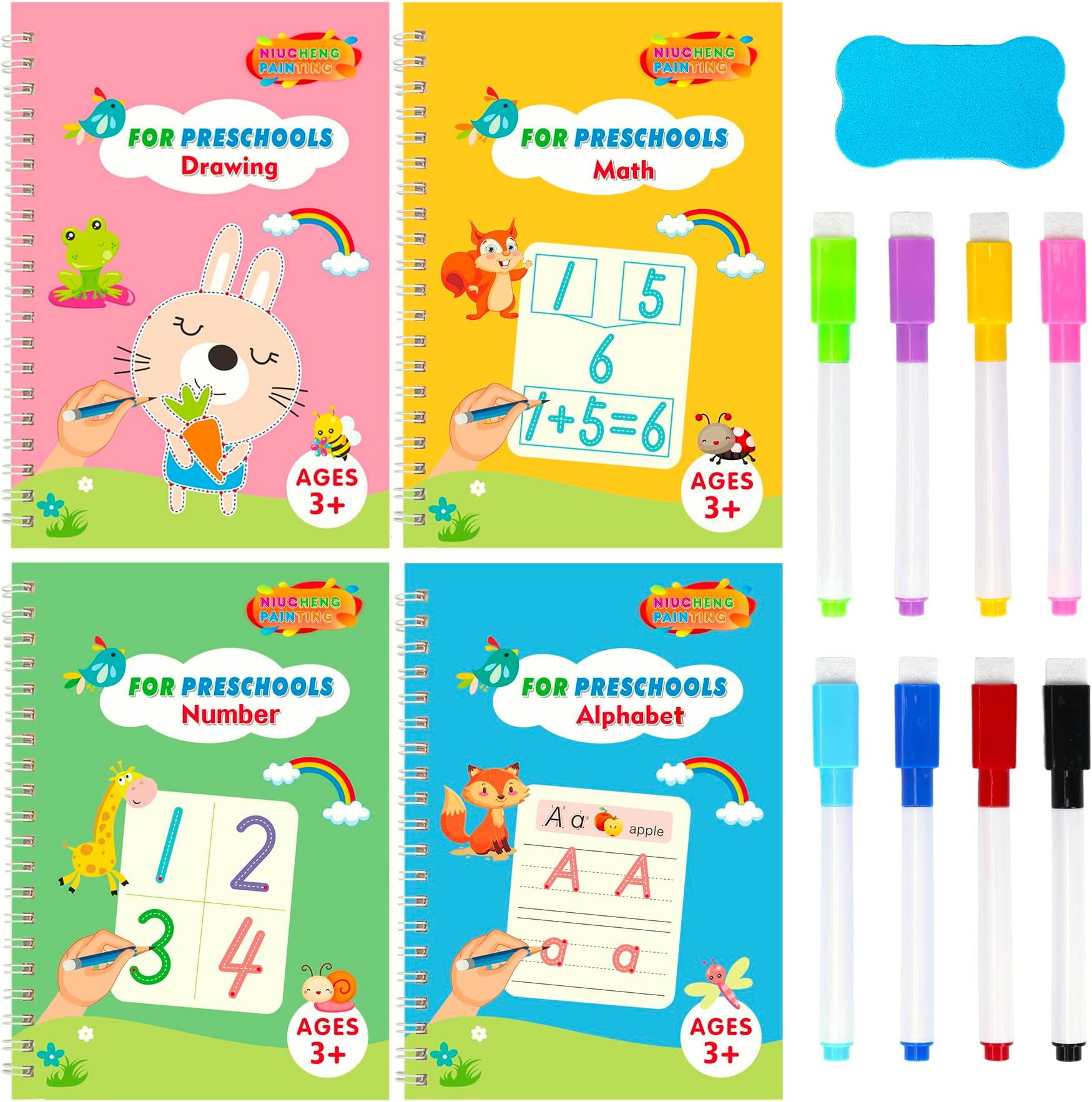 Larcenciel Handwriting Practice Books for Kids, 4 Pcs Wipe-Clean Books ...