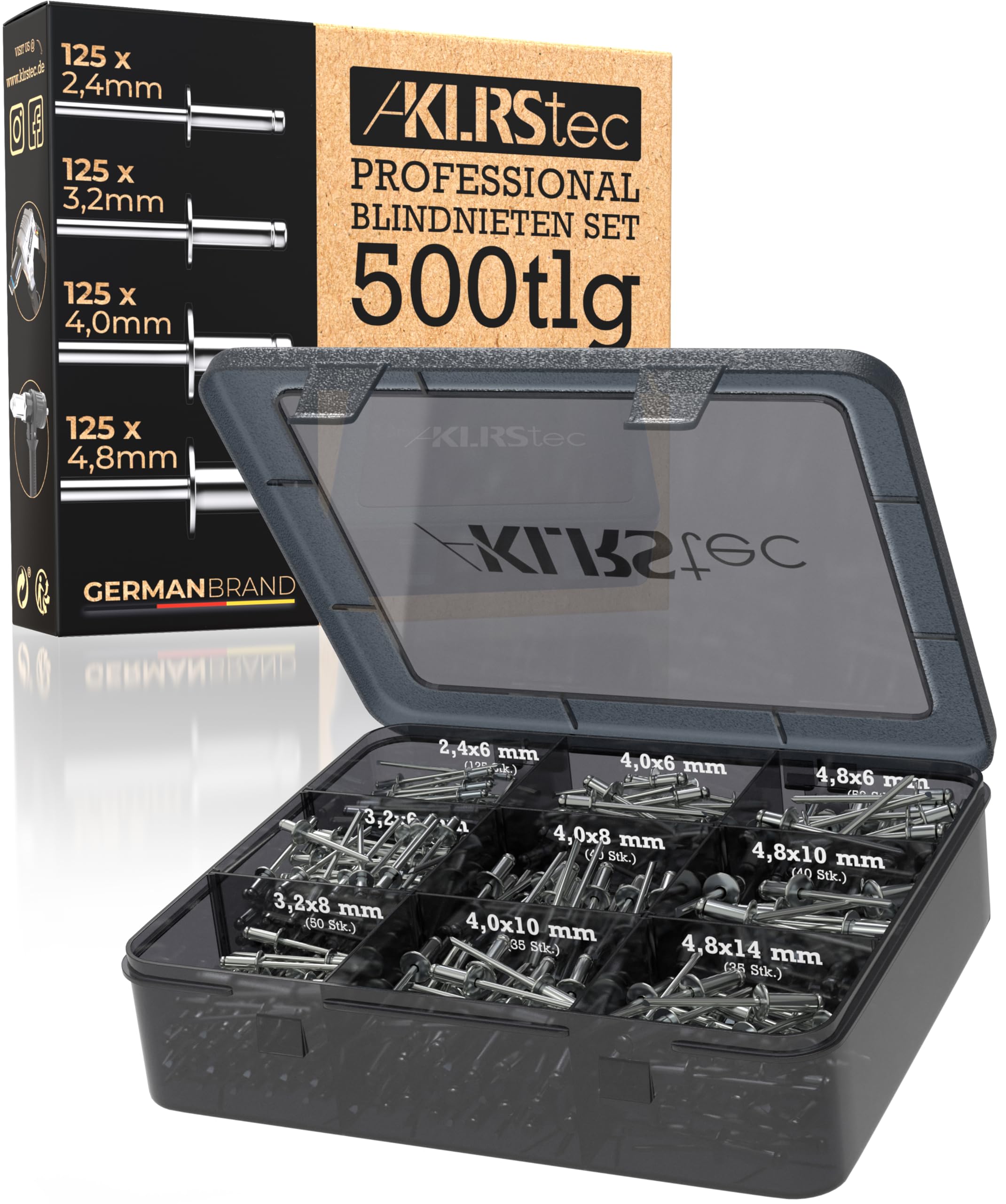 KLRStec Professional Blindnieten Set [500tlg.] Aluminium/Stahl ...