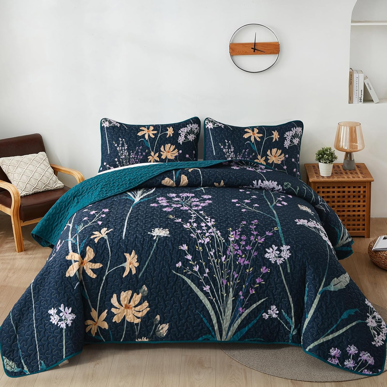 Amazon.com: Floral Quilt Set King Size Dark Green Botanical Bedspread ...