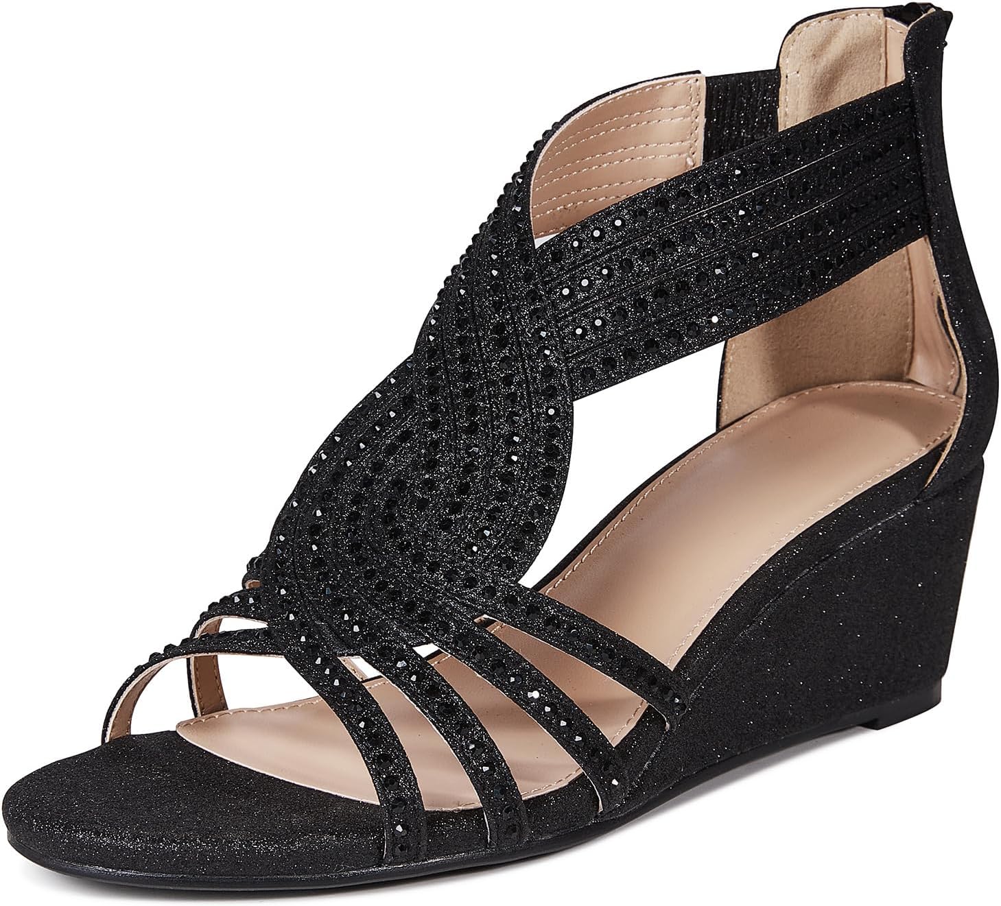 Amazon.com | mikarka Women's Open Toe Sparkly Rhinestones Wedges Sandal ...