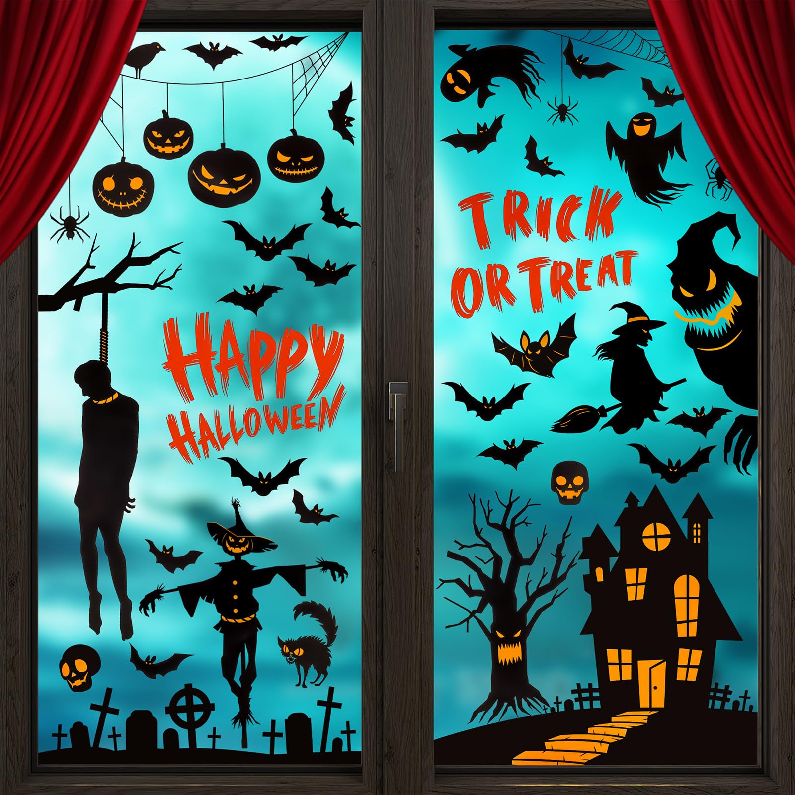 maxtachi 9 Sheets Halloween Window Stickers, 87 PCS Halloween Window ...