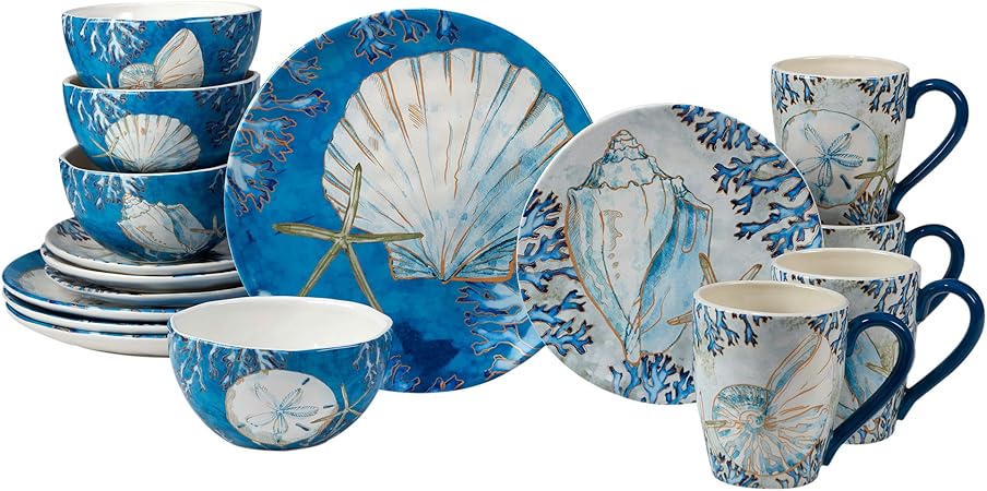 Amazon.com | Playa Shells 16-Piece Coastal Dinnerware Set Service for 4 ...