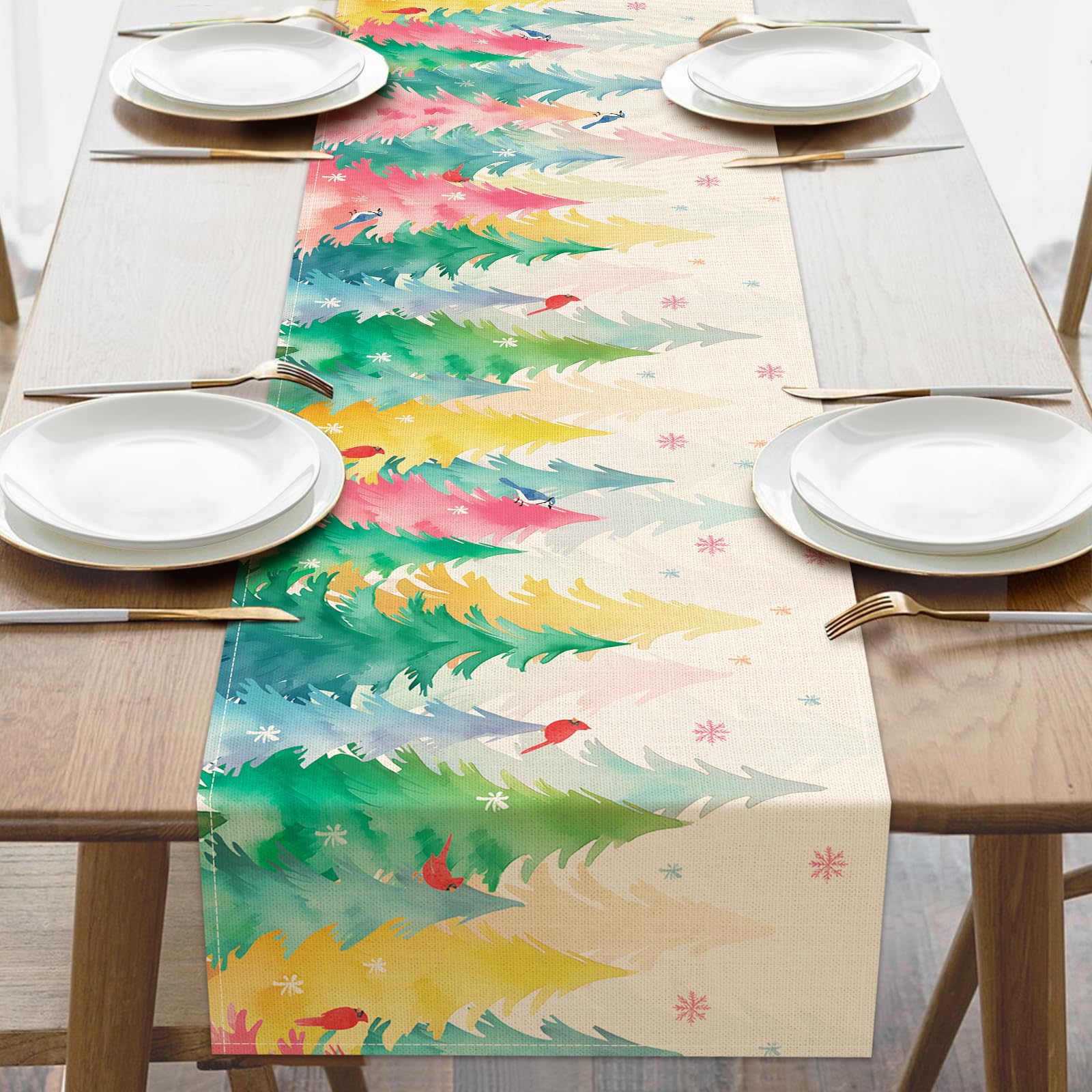 Amazon.com: Croar Winter Watercolor Pine Tree Table Runner, Pastel ...