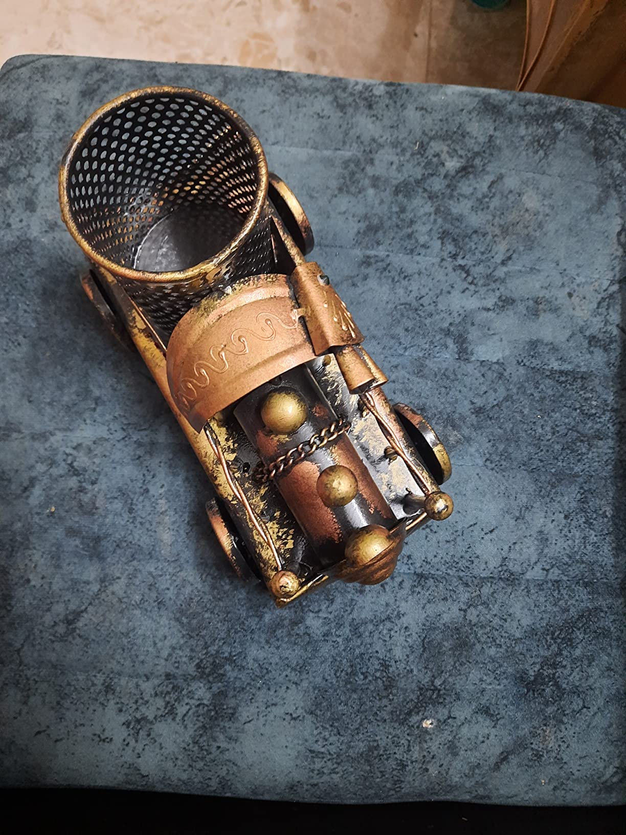 CUDO CRAFT Gold Color Antique Look Iron Train Engine Pen Holder Display ...