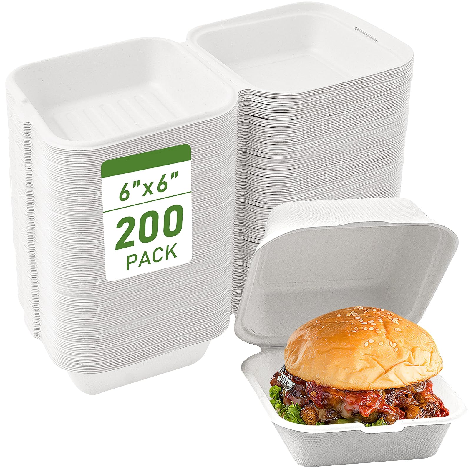 Clamshell Take Out Food Container 200 Pack, 6X6 inch Disposable To Go ...
