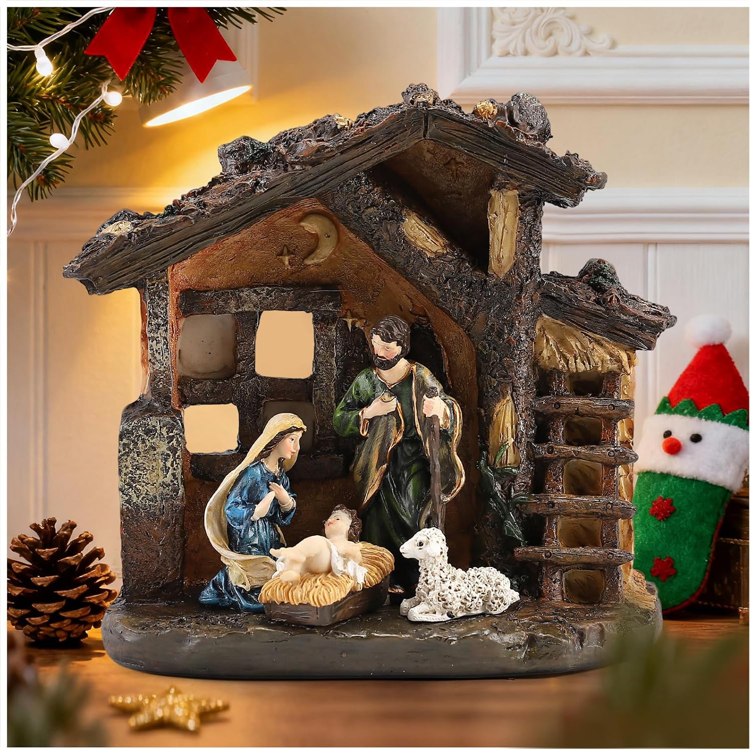 Amazon.com: Magicsculp Holy Family Figurine Catholic with Manger, 10 ...