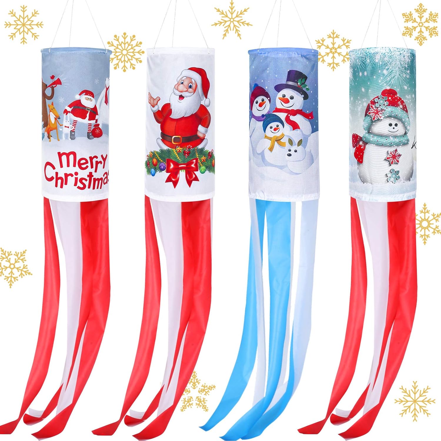 Amazon.com : 4-Piece 40 Inch Christmas Windsock Set - Snowman, Santa ...