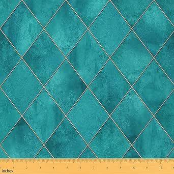 Amazon.com: Abstract Teal Grid Fabric by The Yard Watercolor Marble Tie ...