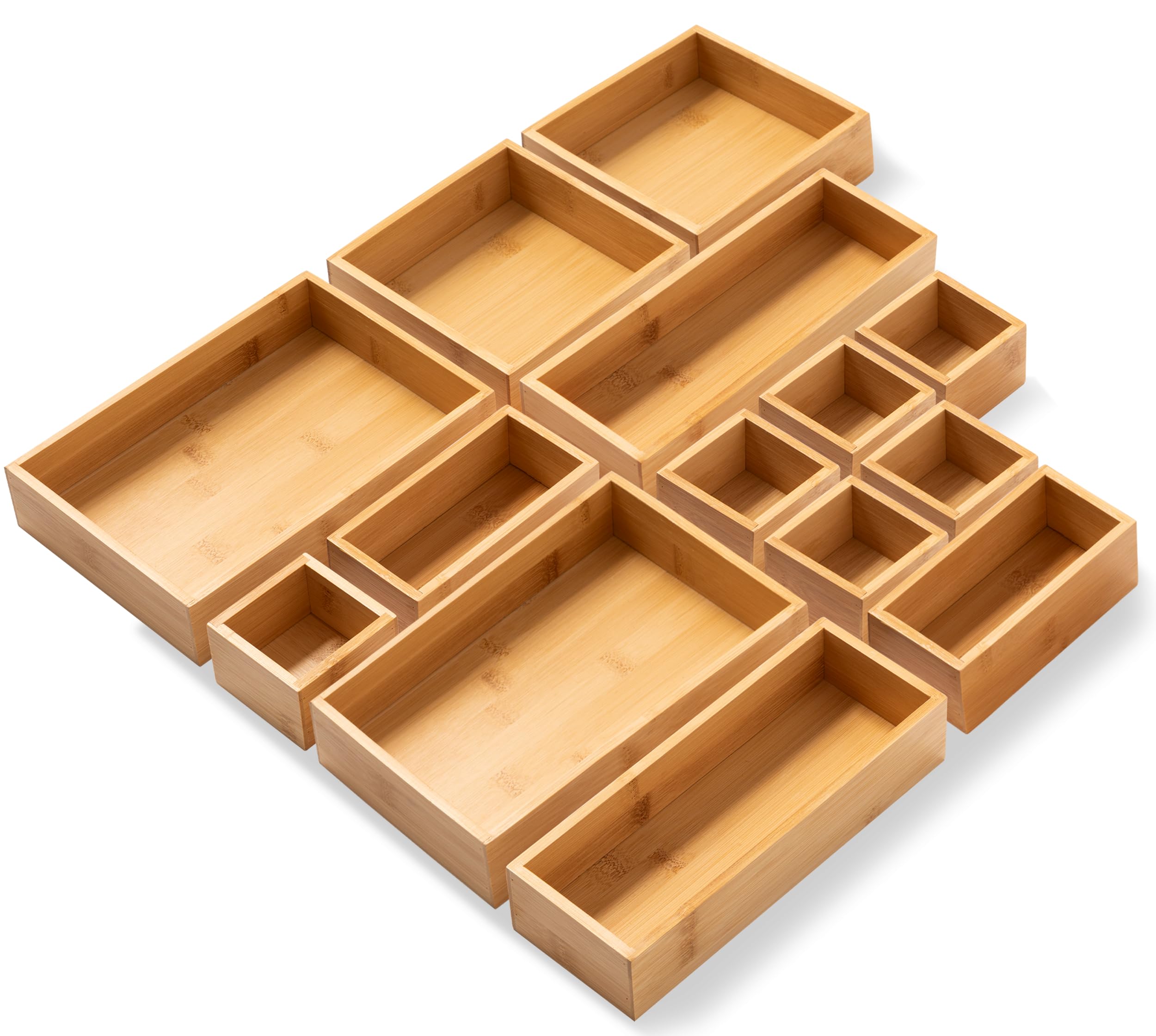 Amazon.com: HBlife 14 PCS Bamboo Drawer Organizer Set, 5-Size Bathroom ...