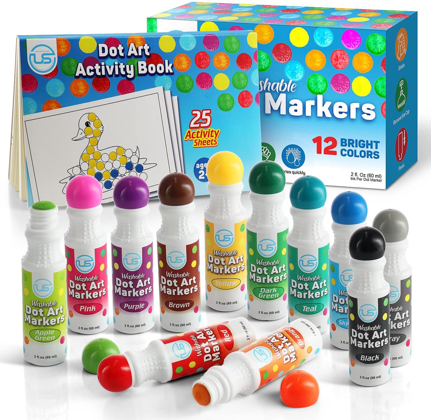 Amazon.com : Shuttle Art Dot Makers, 12 Colors Bingo Daubers with 20 ...