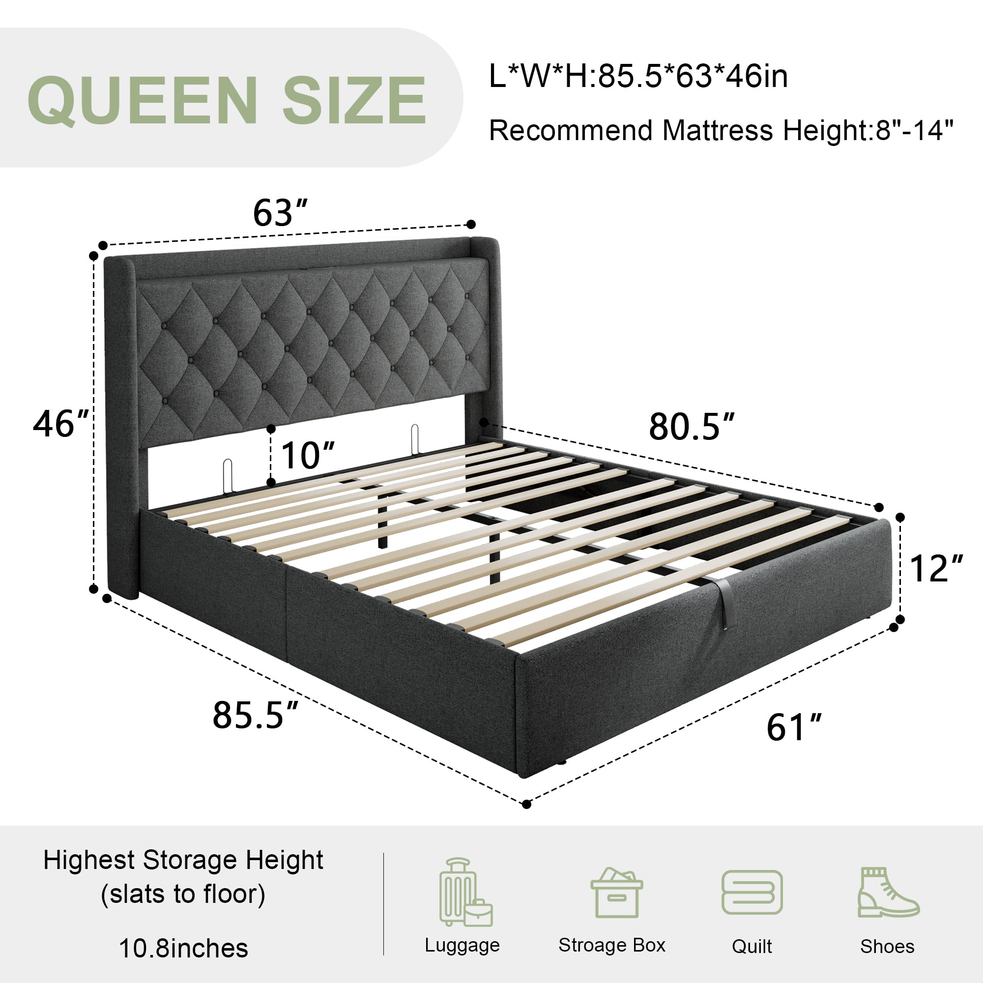 Snapklik Feonase Queen Size Lift Up Storage Bed Frame