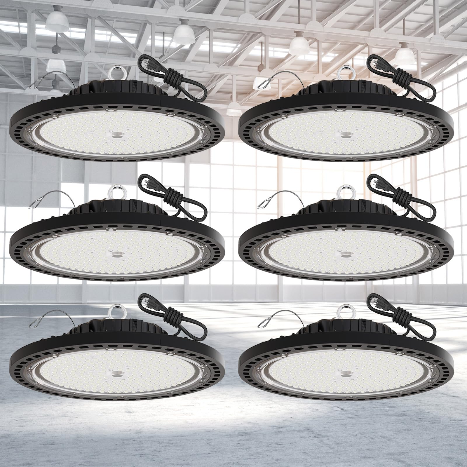GGTH 6 Pack Super Bright LED High Bay Lights 150W, 21000LM UFO High Bay ...