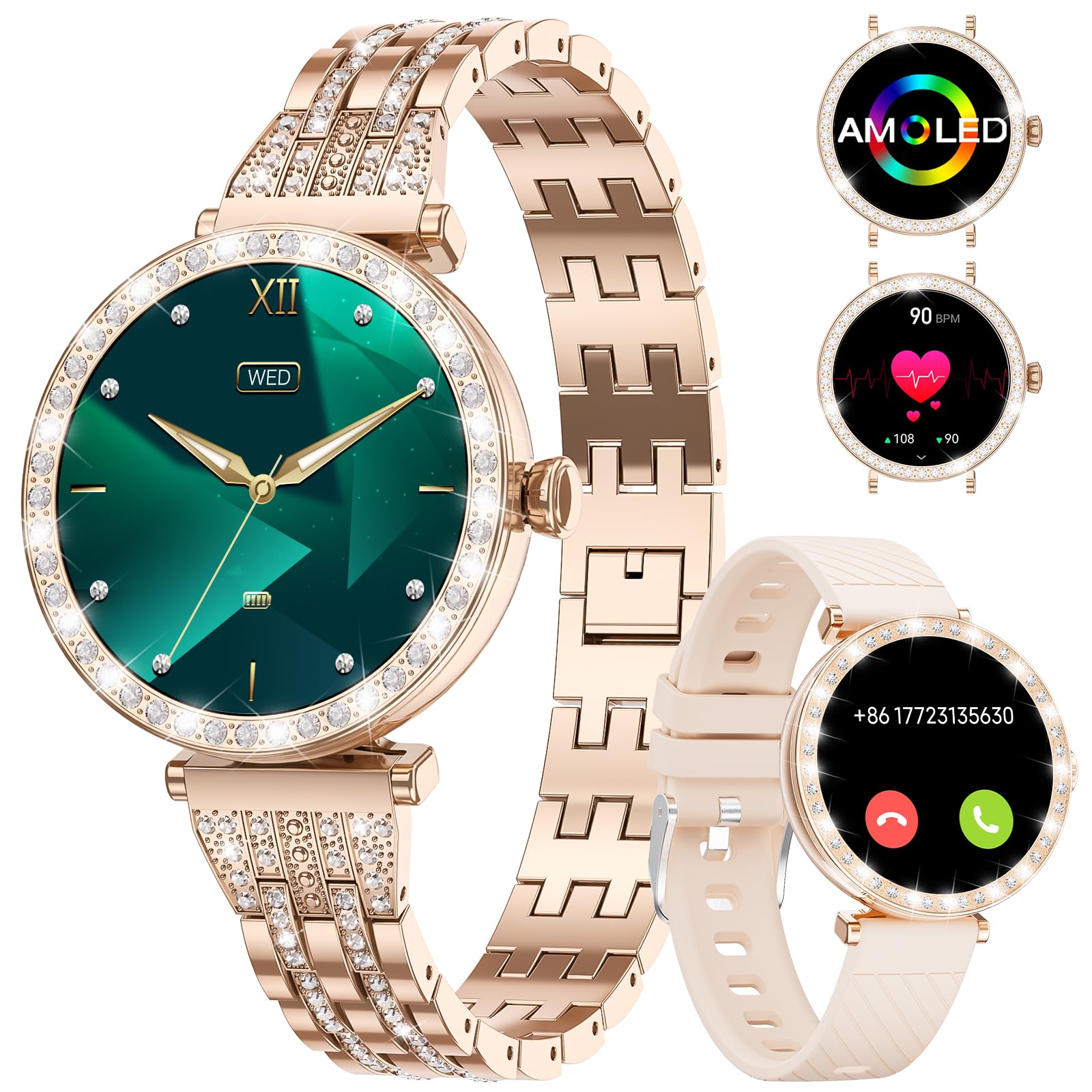 LIGE Smart Watch for Women Diamonds (Answer/Make Calls), 1.19" AMOLED ...