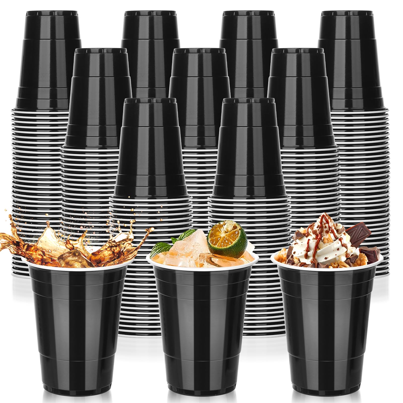 100 PCS 16OZ Black Plastic Cups Christmas Party Cups black Disposable ...