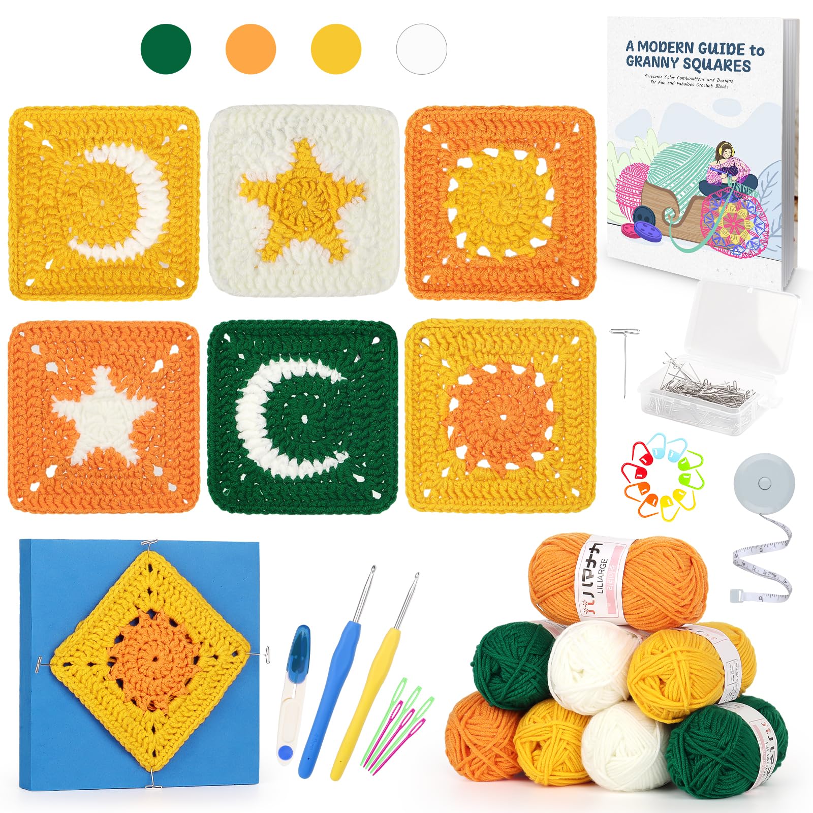 Amazon.com: Katech Crochet Kit for Beginners, Sun Star Moon Granny ...