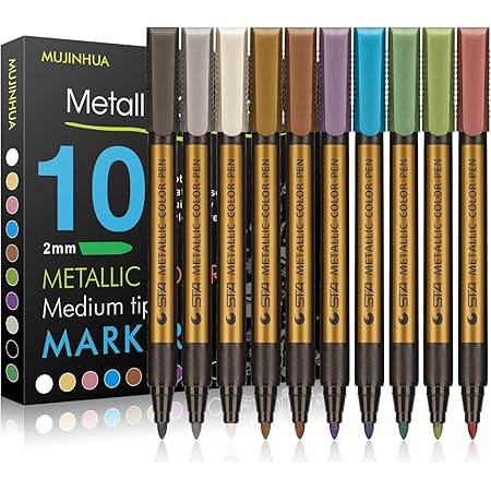 Amazon.com: Guangna Metallic Marker Pens,12 Assorted Colors Fine Tip ...