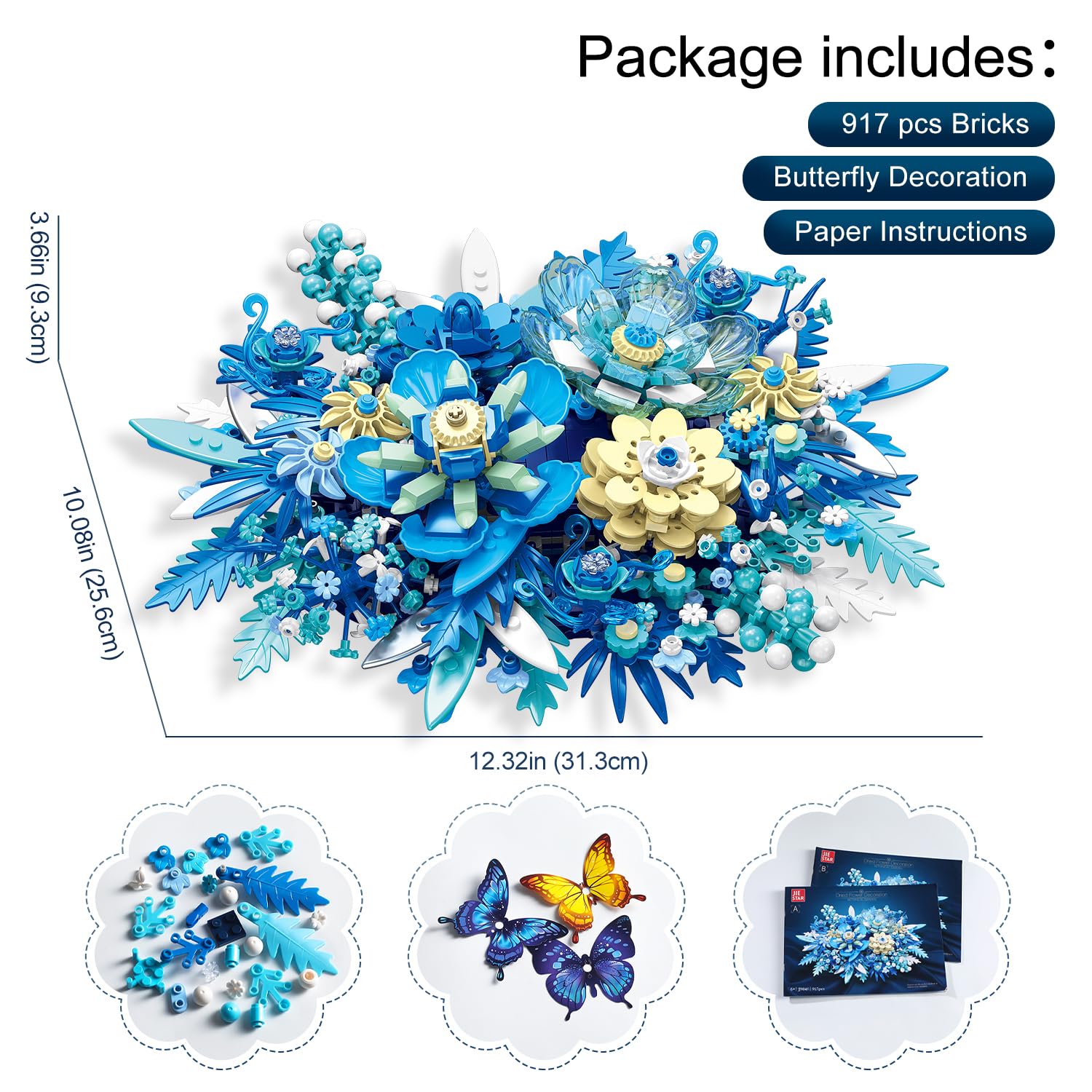 Traverse Star Blue Flowers Building Sets for Adult, Centerpieces(917PCS ...