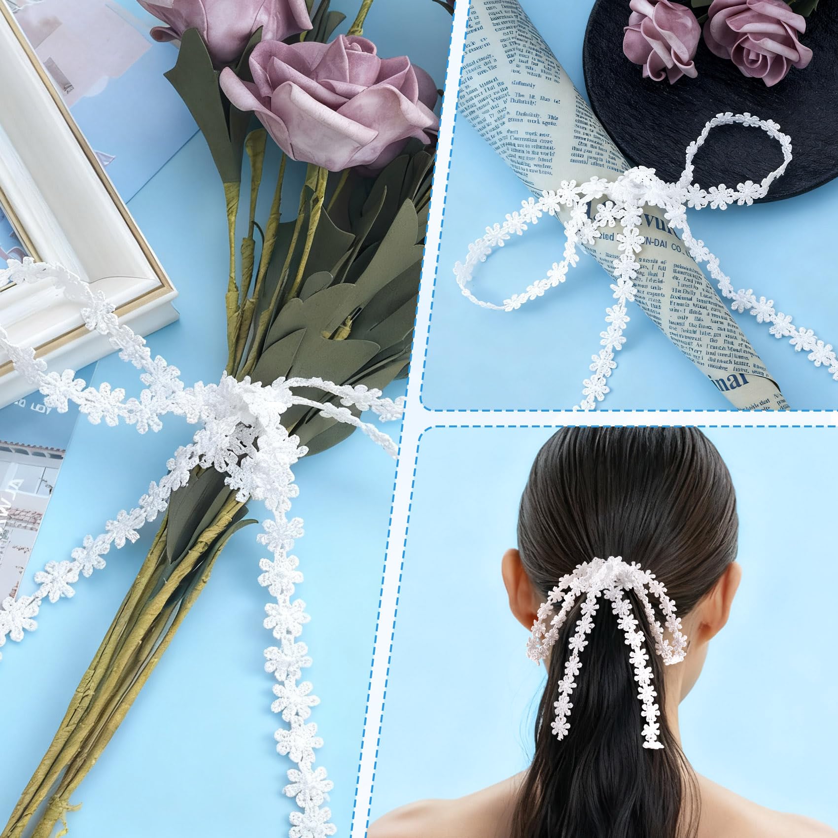 Snapklik.com : 5 Yards White Flower Lace Trim, Floral Embroidered ...