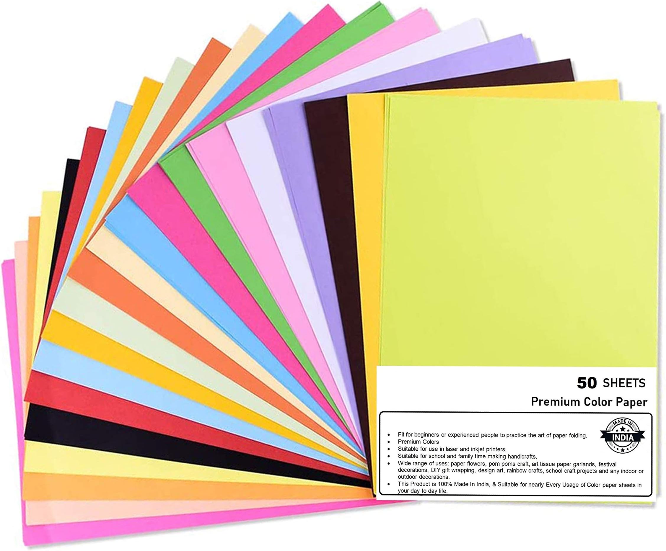 OFIXO (Pack of 50 Sheets) Colour Printing Papers/Art and Craft Paper ...