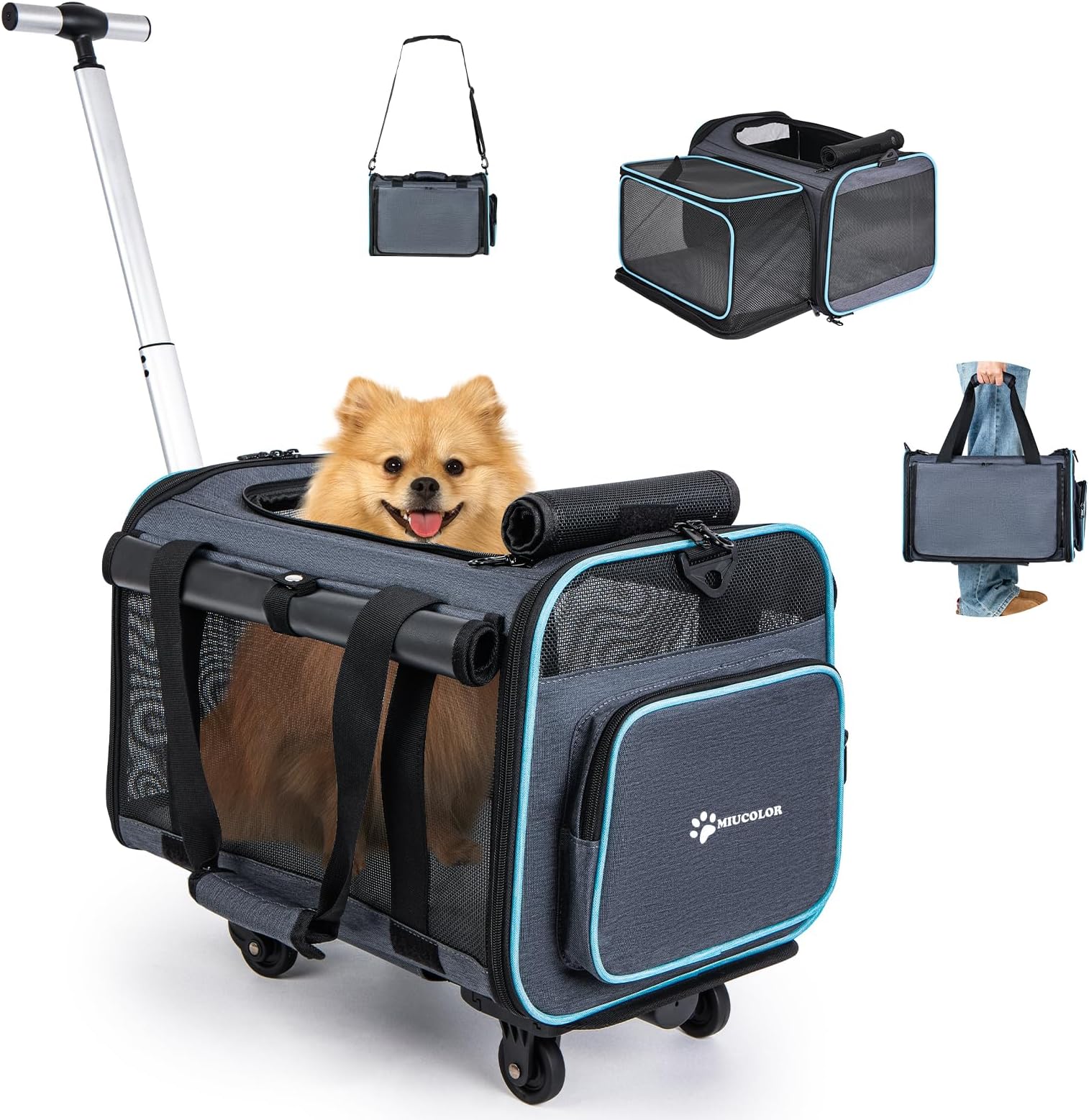 Amazon.com : Rolling Pet Carrier with Wheels, Foldable Airline Approved Dog Carriers for Small ...