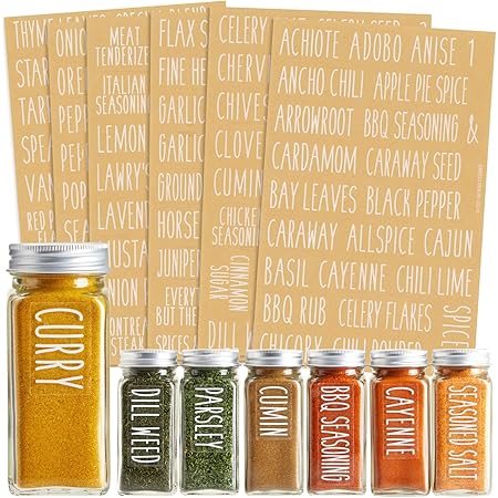 Amazon.com: 134 Kitchen Spice Jar Labels, Preprinted Bold All Caps ...