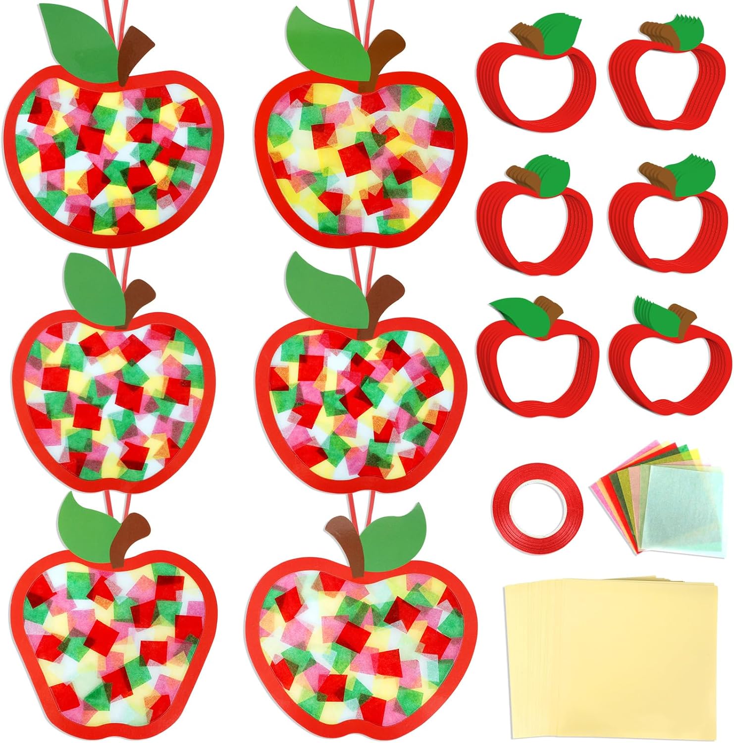 Amazon.com: Qyeahkj 36 Set Fall Apple Suncatchers Crafts for Kids DIY ...