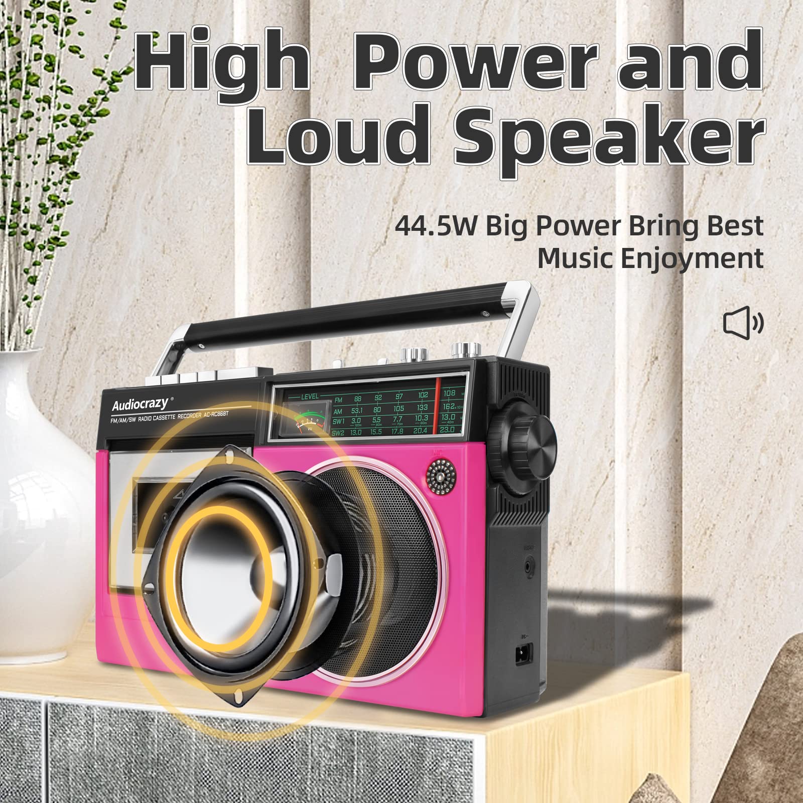 Audiocrazy Retro Boombox Cassette Player AM FM SW Radio, Cassette ...