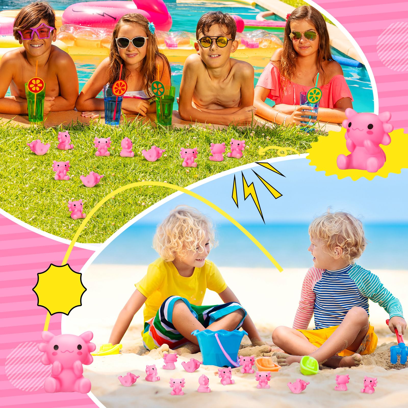 Snapklik.com : 30 Pcs Summer Axolotl Float Bath Toy Pink Baby Rubber ...