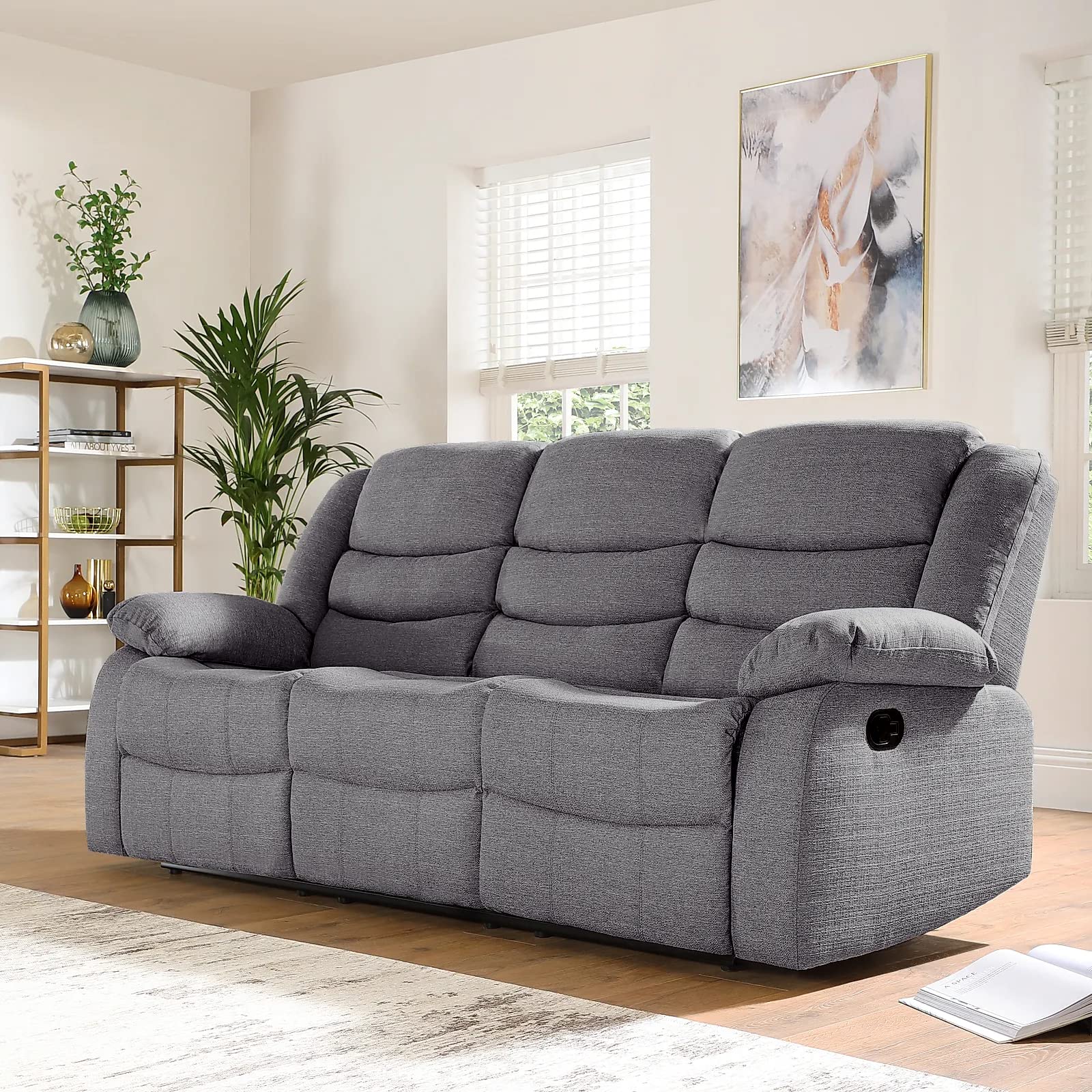 Roma Fabric Corner Recliner Sofa Suite Set 3+2 Seater Luxury Sofa with Cupholders in Linen Grey ...