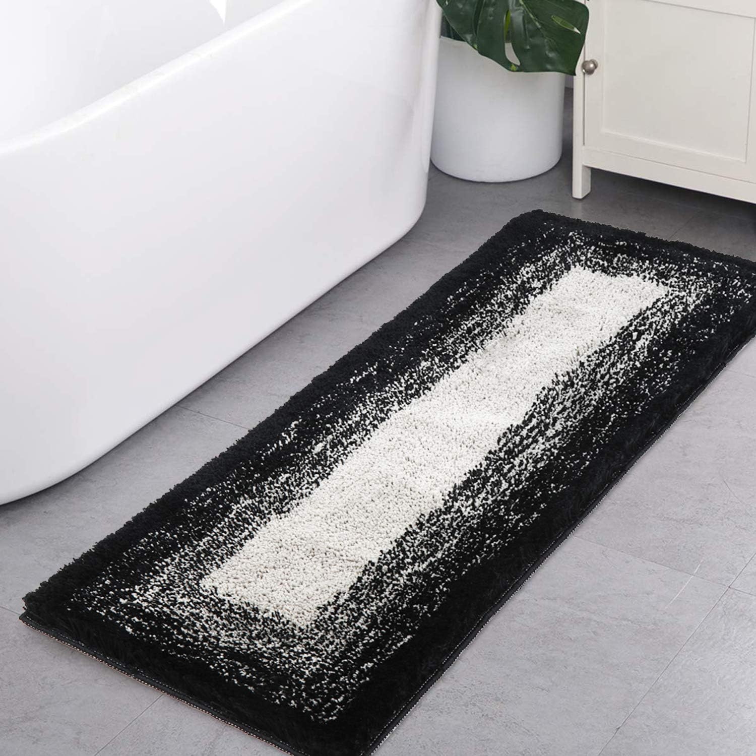 Amazon.com: Bath Rug Runner, HAOCOO Banded Ombre Black Bath Mat Non ...