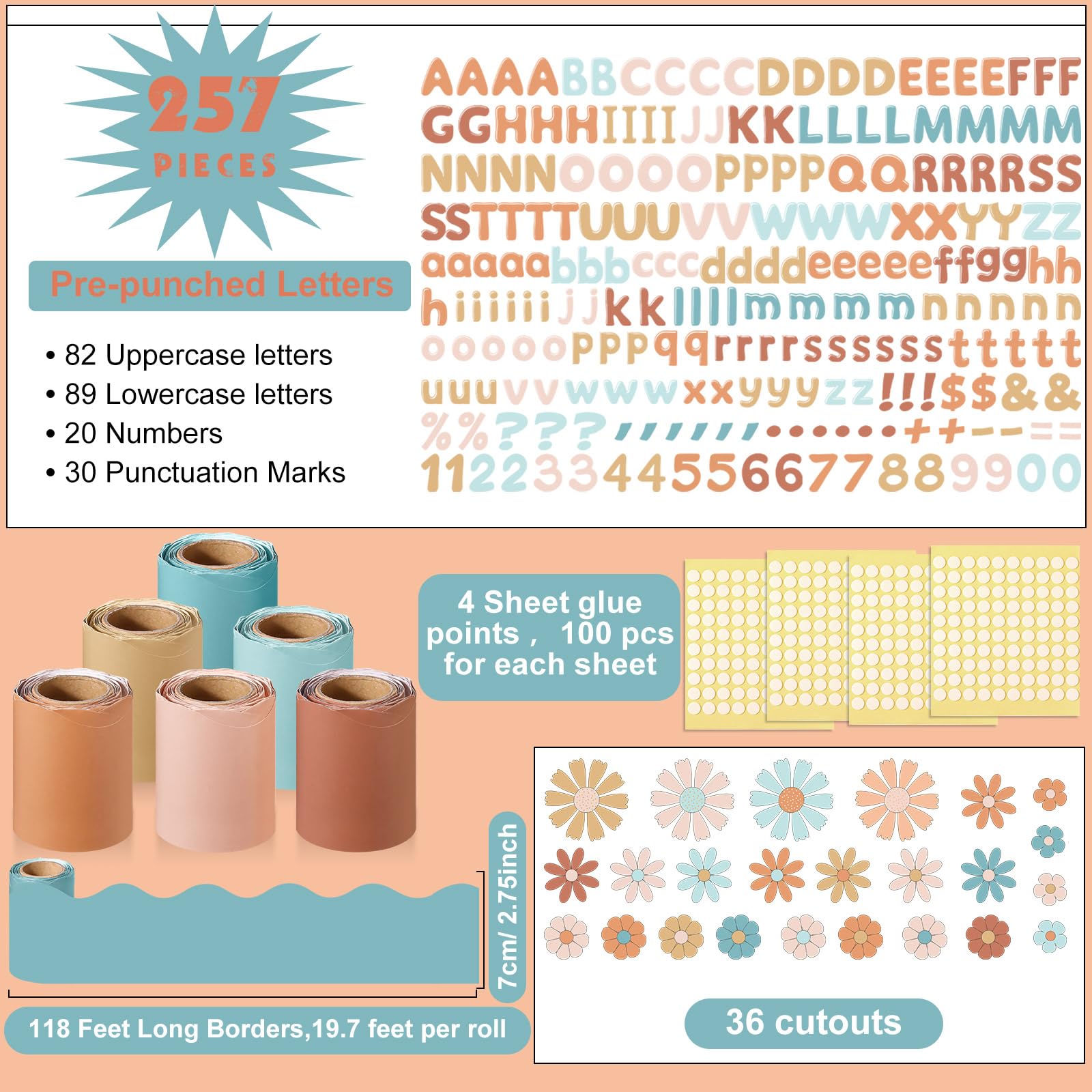 Snapklik.com : Kosiz Groovy Boho Bulletin Board Decoration Set 118 Ft ...