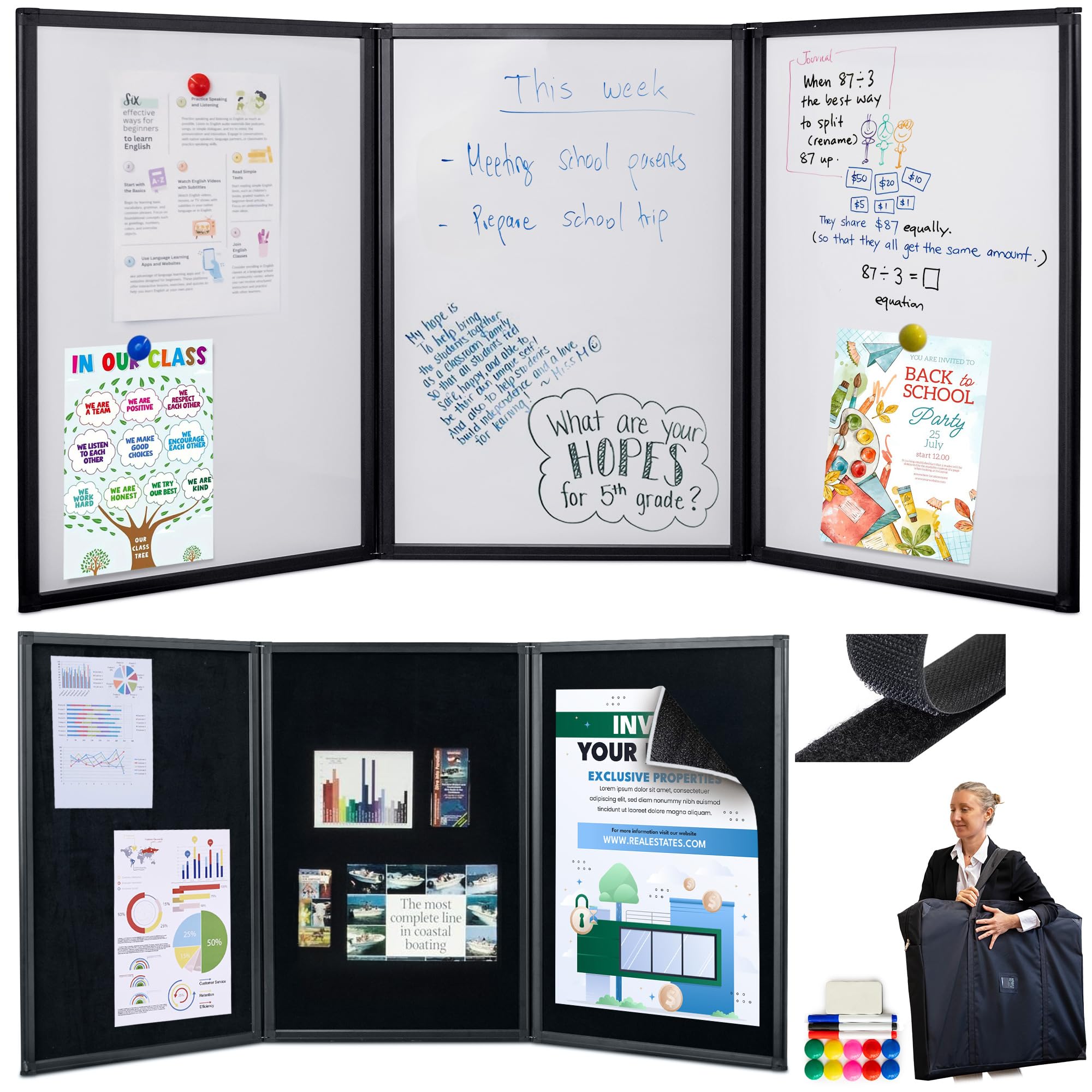 Snapklik.com : Trifold Display Board Magnetic Presentation Whiteboard ...