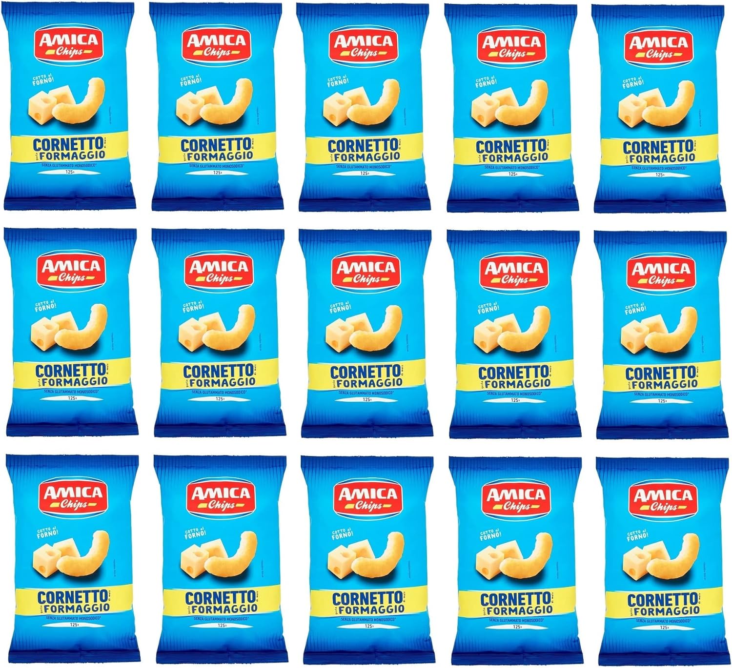 15 x Amica Chips Cornetto al Formaggio Corn Snacks with Cheese Flavour ...