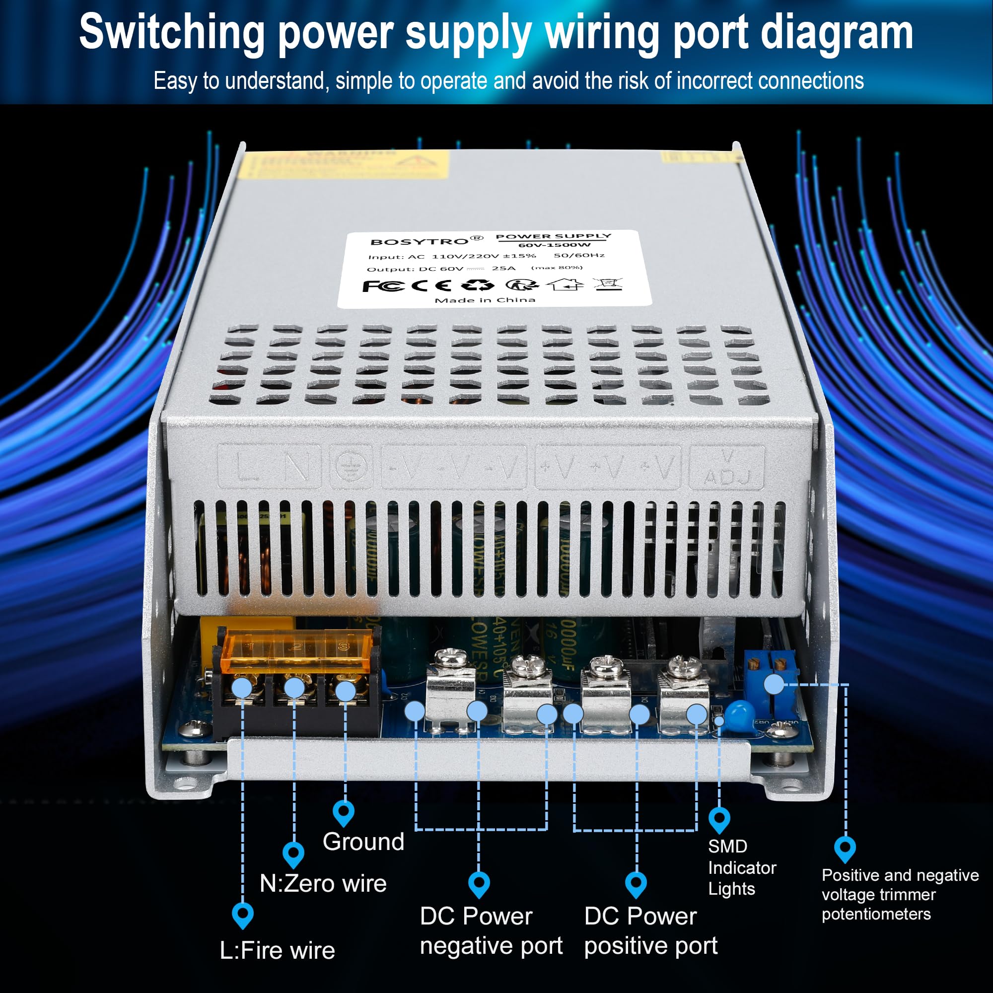 Snapklik.com : BOSYTRO 60V 25A 1500W DC Switching Power Supply Adapter ...